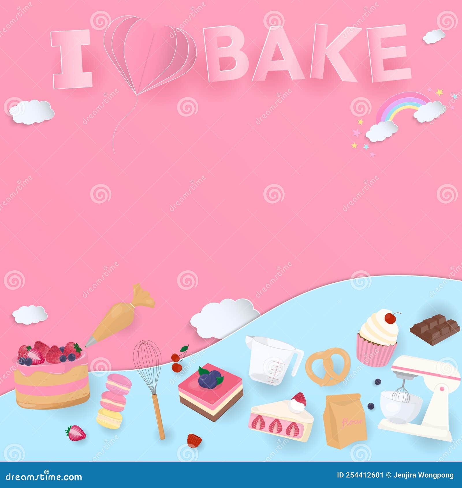Bakery and Baking Tools with Text on Pink Background Stock Vector ...