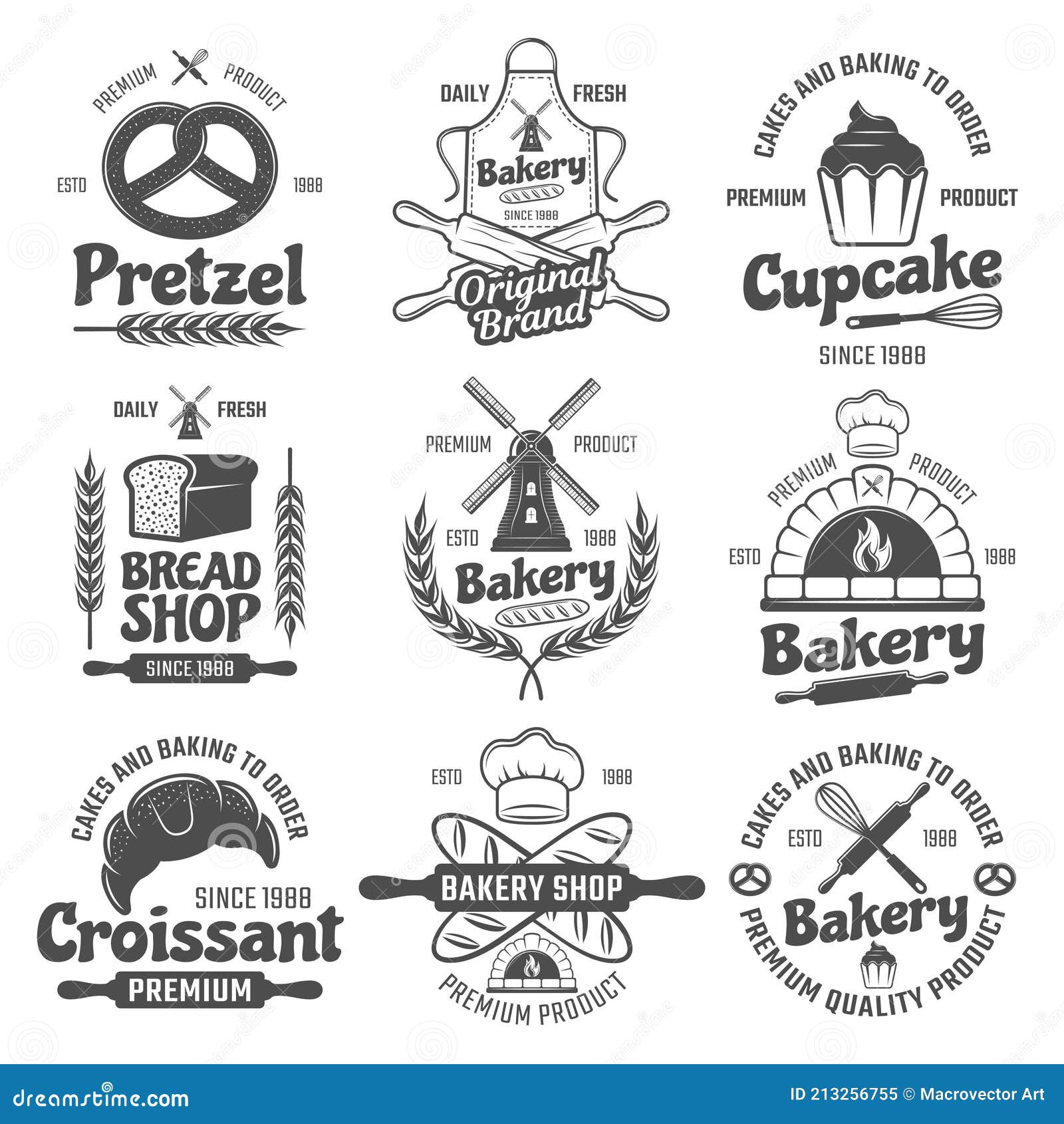 Bakery Black White Emblems stock vector. Illustration of insignia ...
