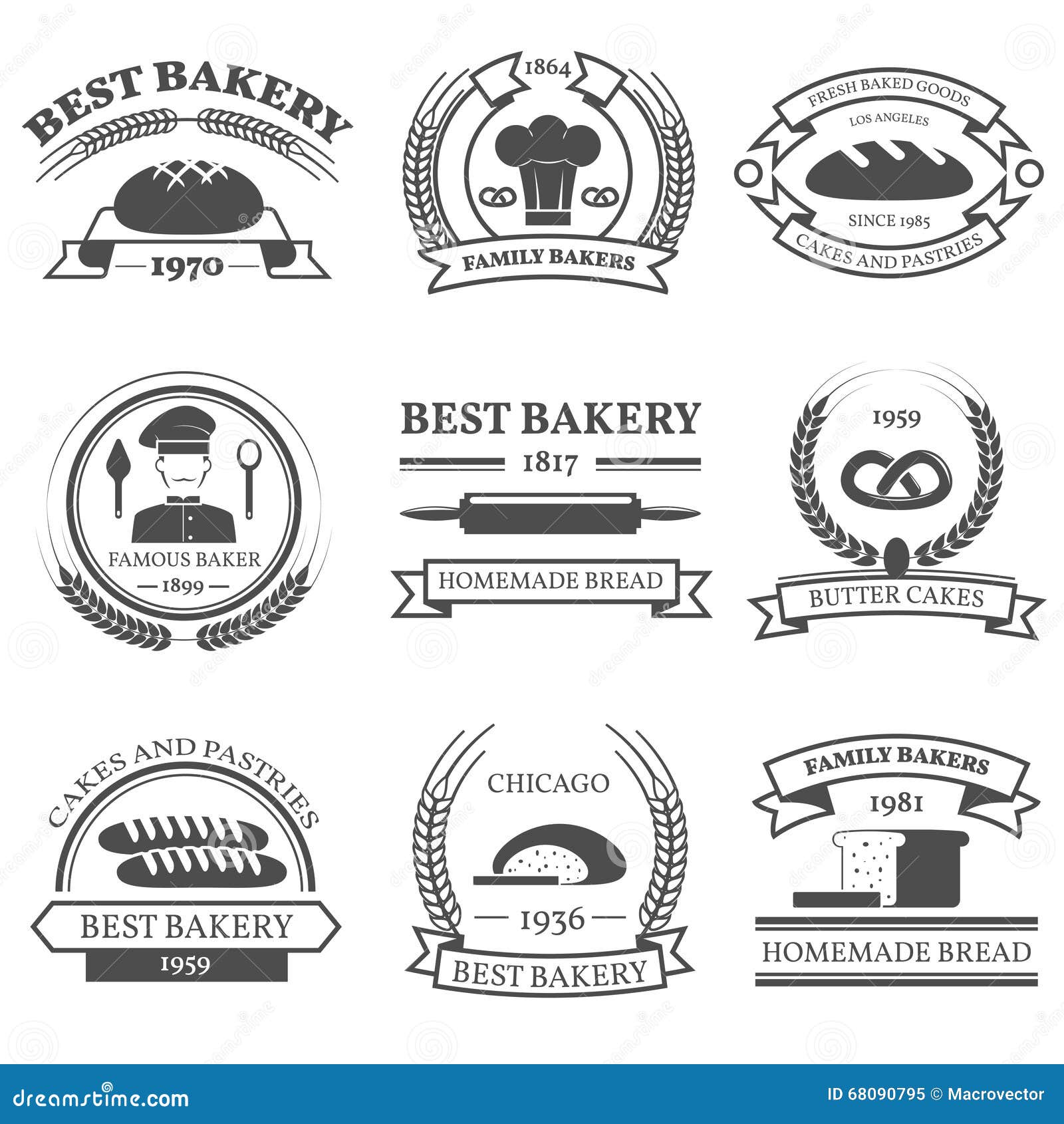 Bakery Black White Emblems Set Stock Vector - Illustration of cakes ...