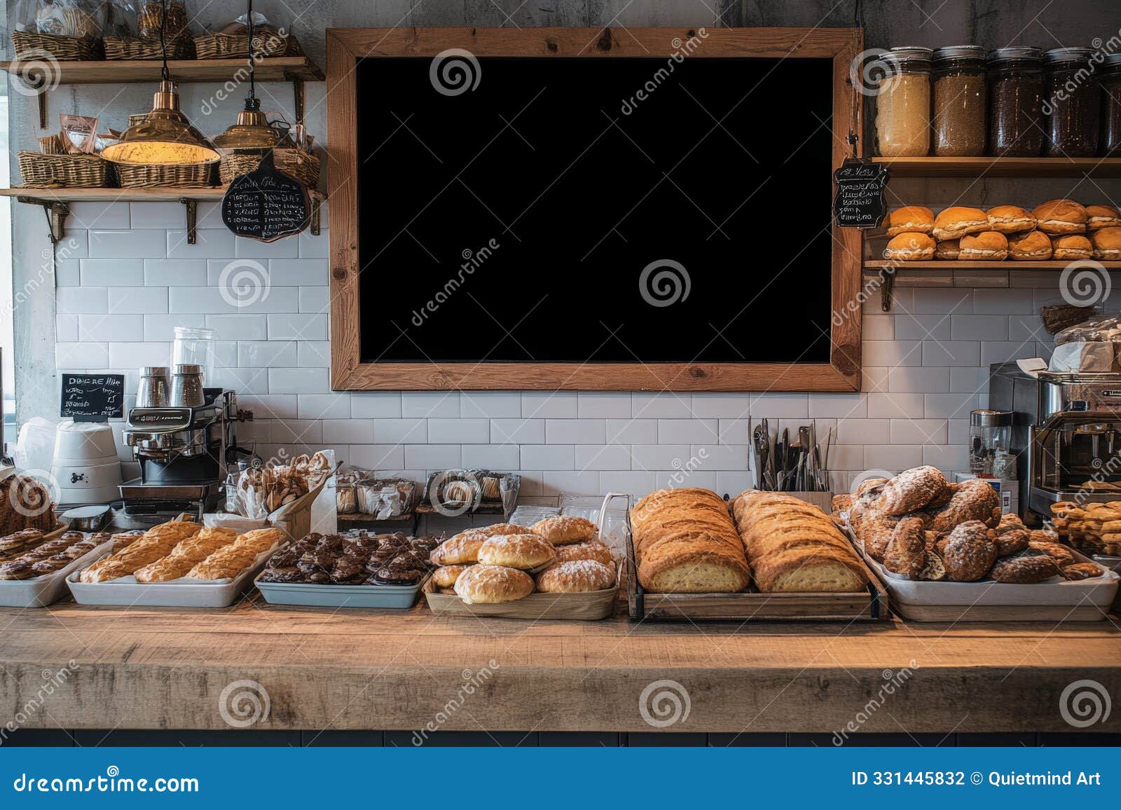 Bakery Blackboard Mockup with Assorted Pastries and Breads in Rustic ...