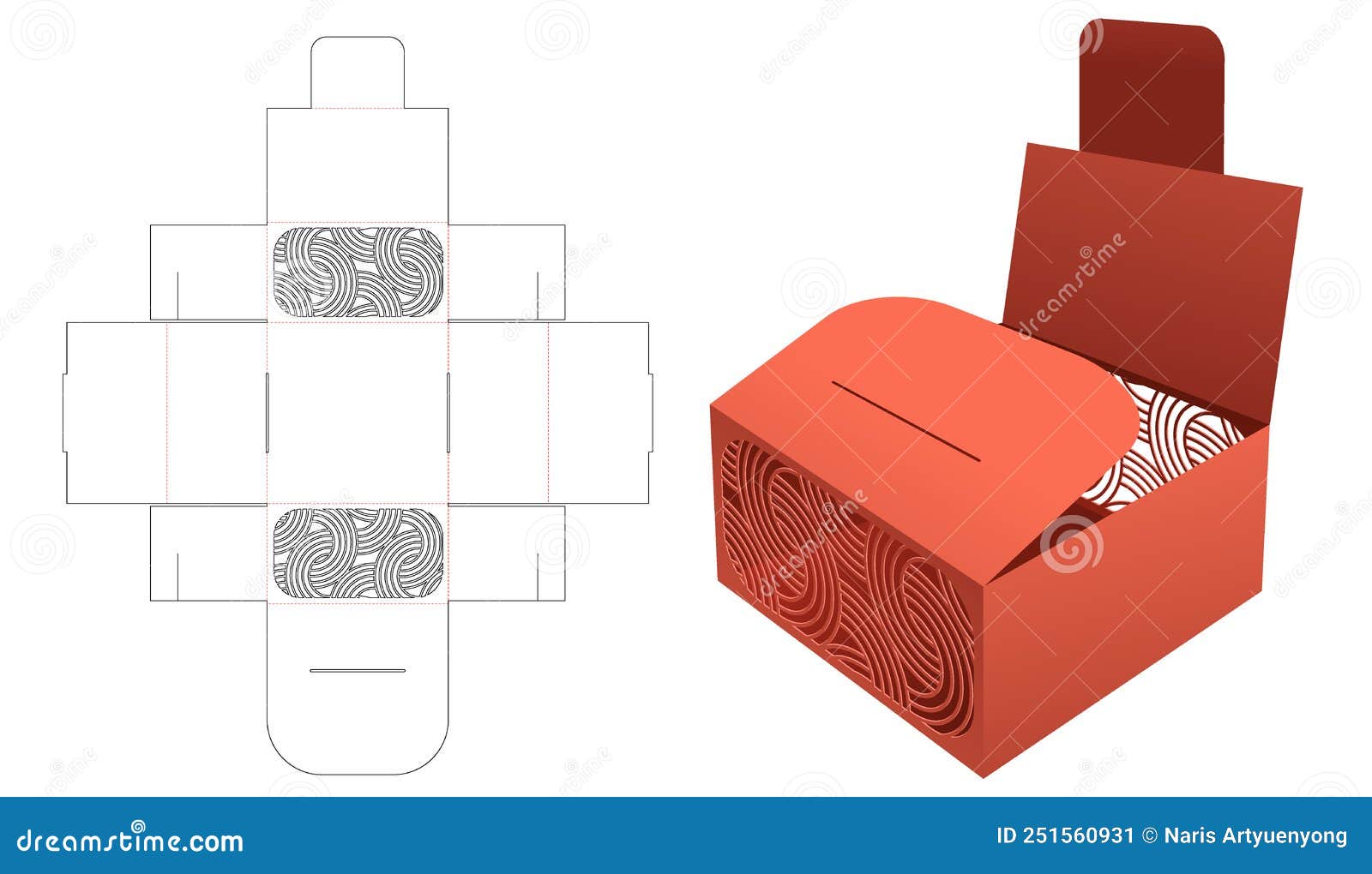 Bakery Box with Stenciled Curved Pattern Die Cut Template and 3D Mockup ...