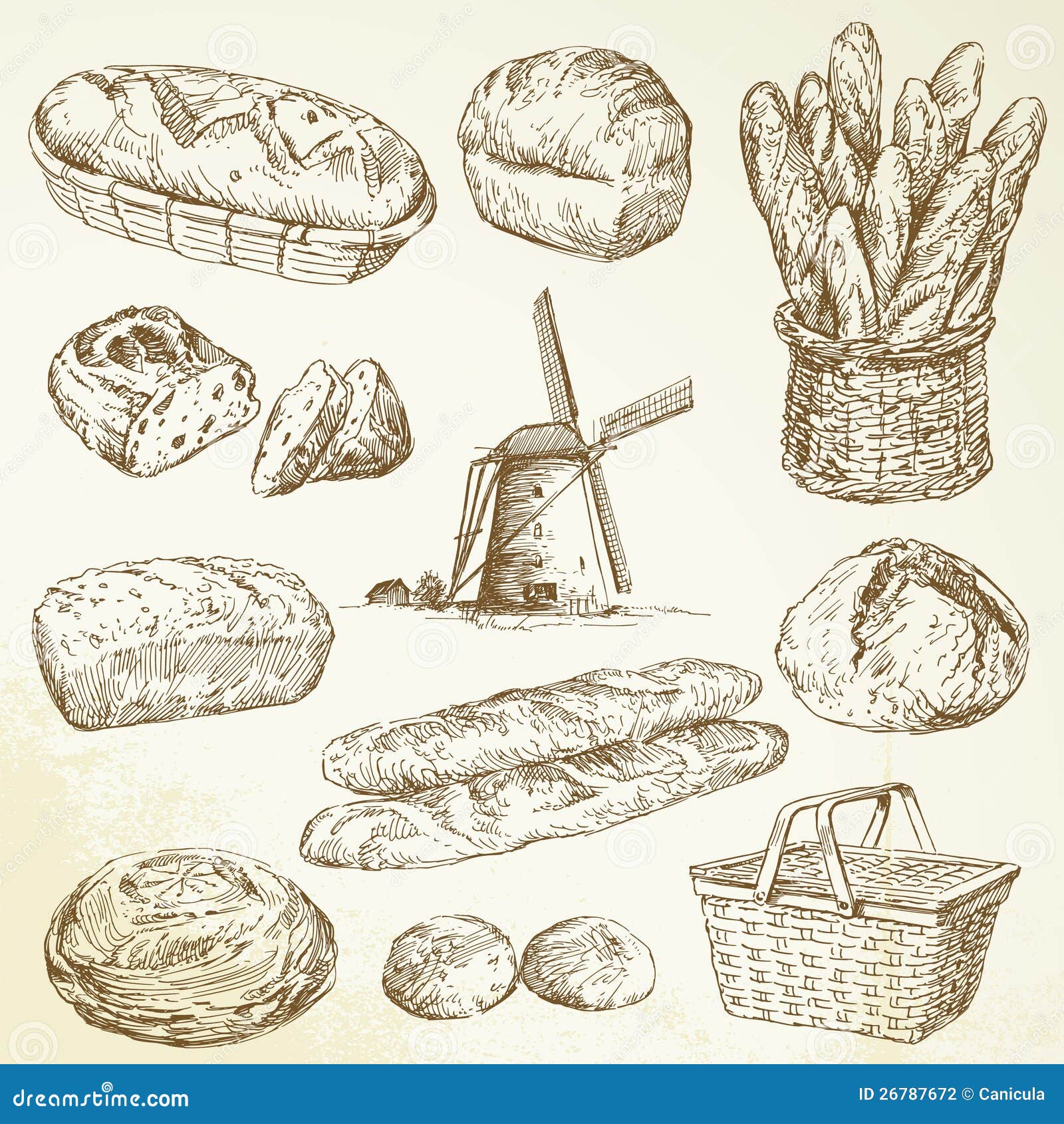 Bakery. Bread Homemade Emblem. Hand Drawn Doodle Label For Bakery Food ...