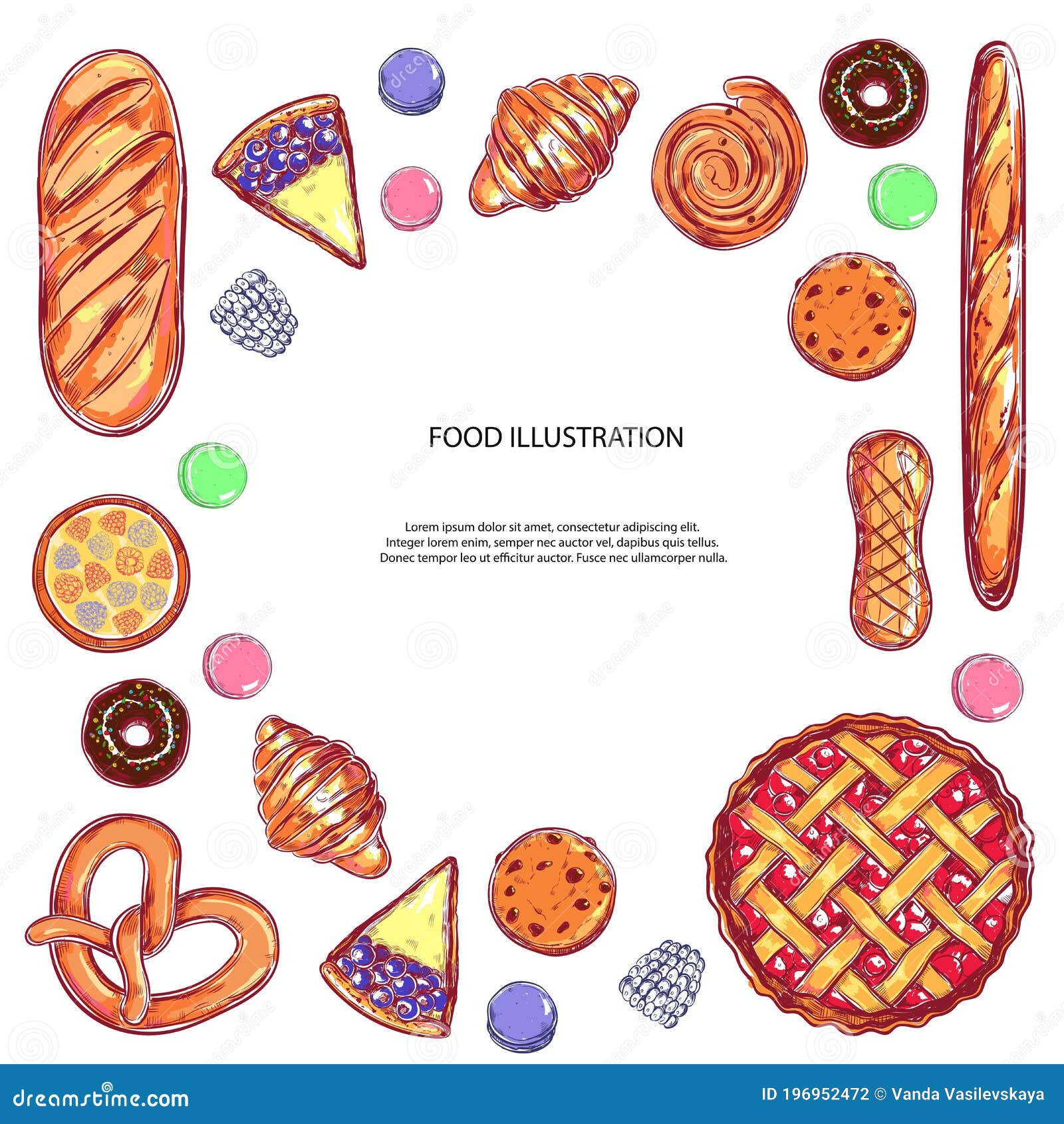 Bakery and Bread Vector Frame. Different Types of Pastries and Cakes ...