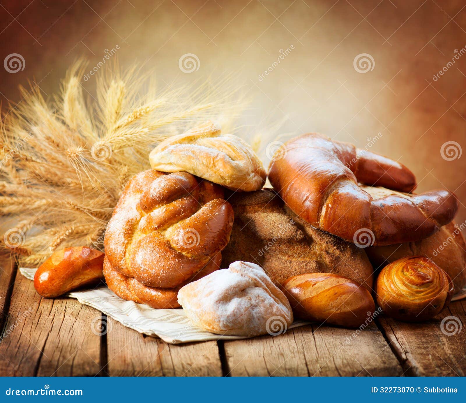 Bakery Bread on a Wooden Table Stock Photo - Image of flour, meal: 32273070