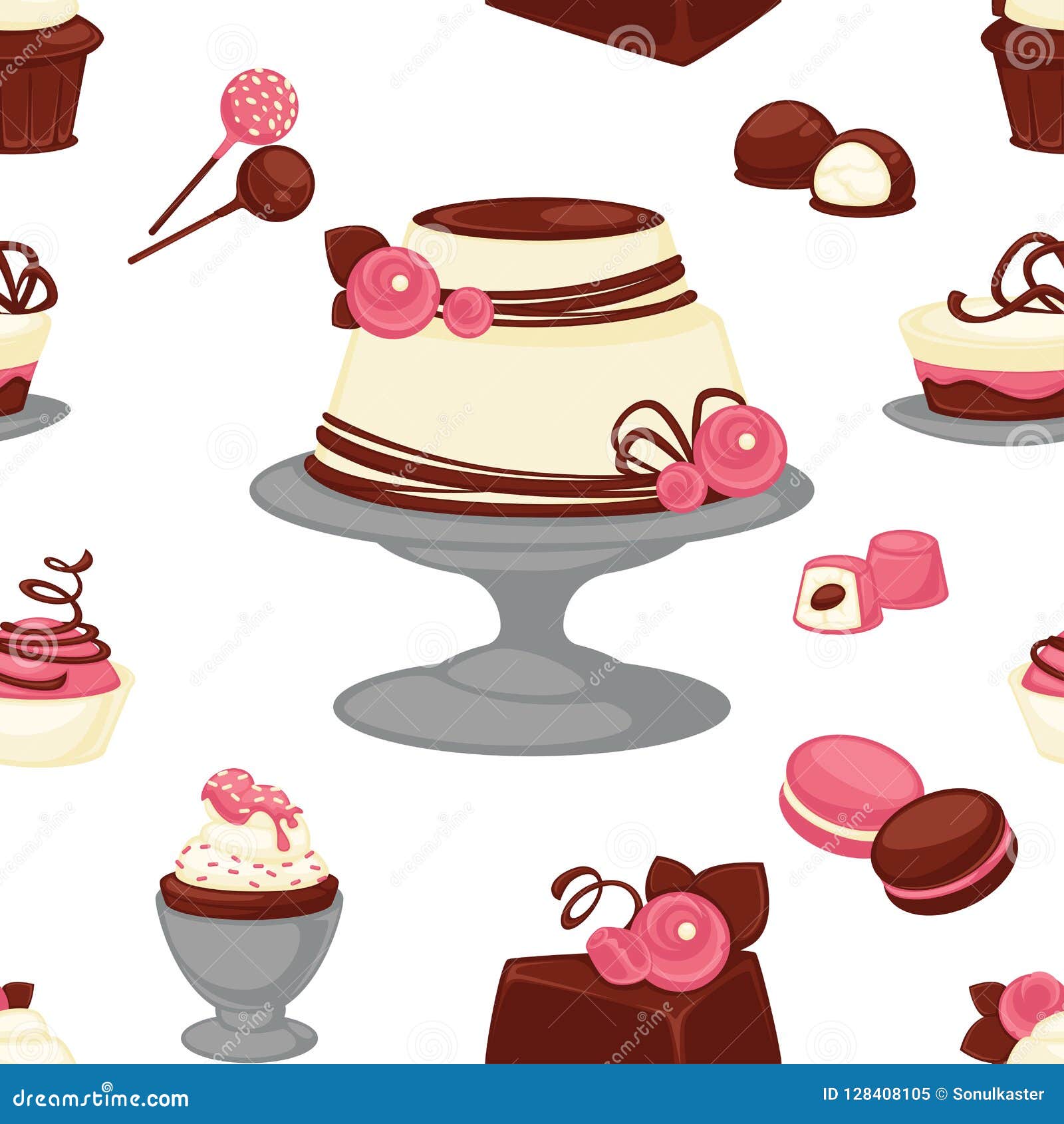 Bakery and Cakes Baked Culinary Products Seamless Pattern Vector. Stock ...