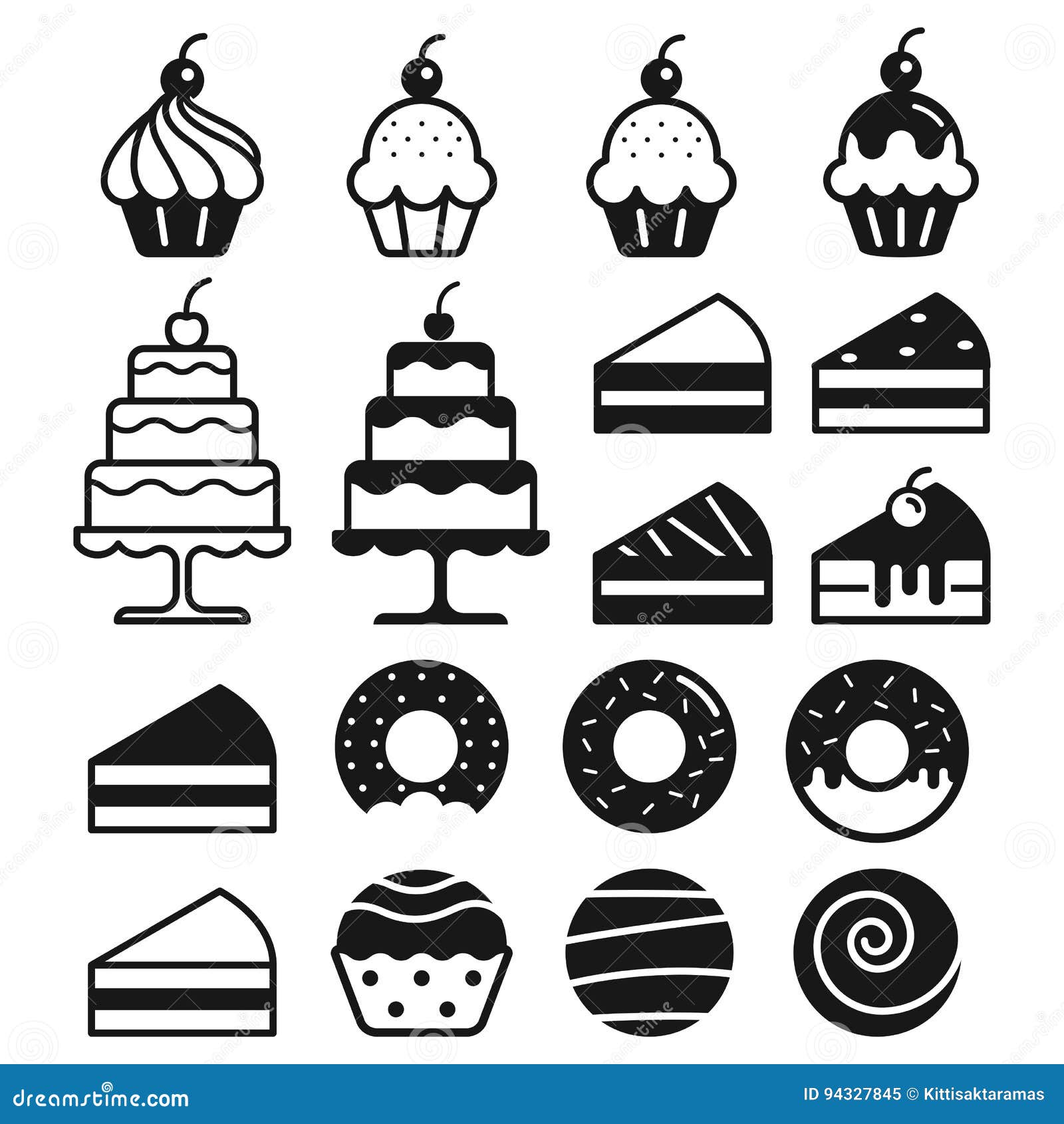 Bakery Cakes Icons. Vector Illustration. Stock Vector - Illustration of ...