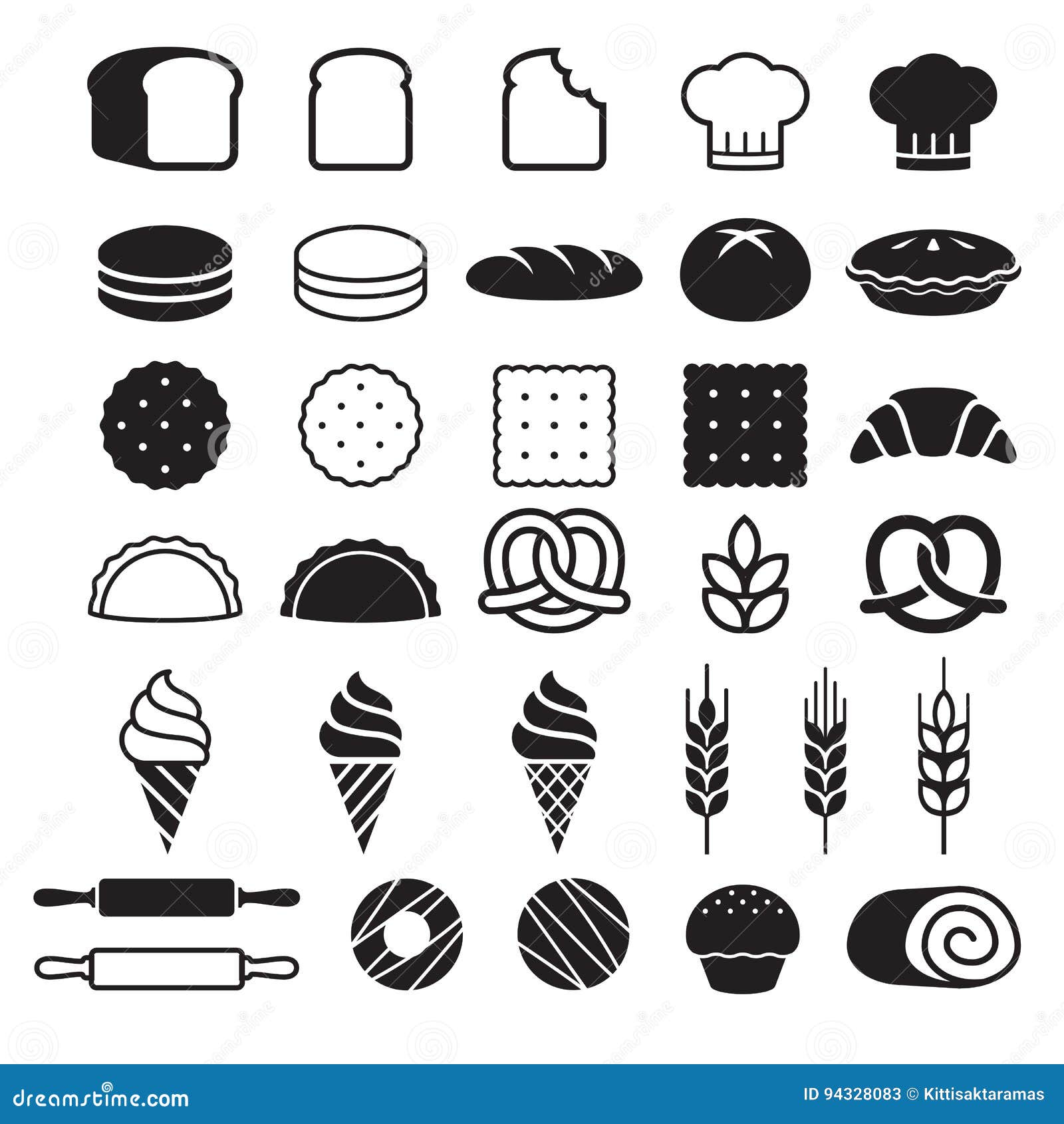 Bakery Cakes Icons. Vector Illustration. Stock Vector - Illustration of ...