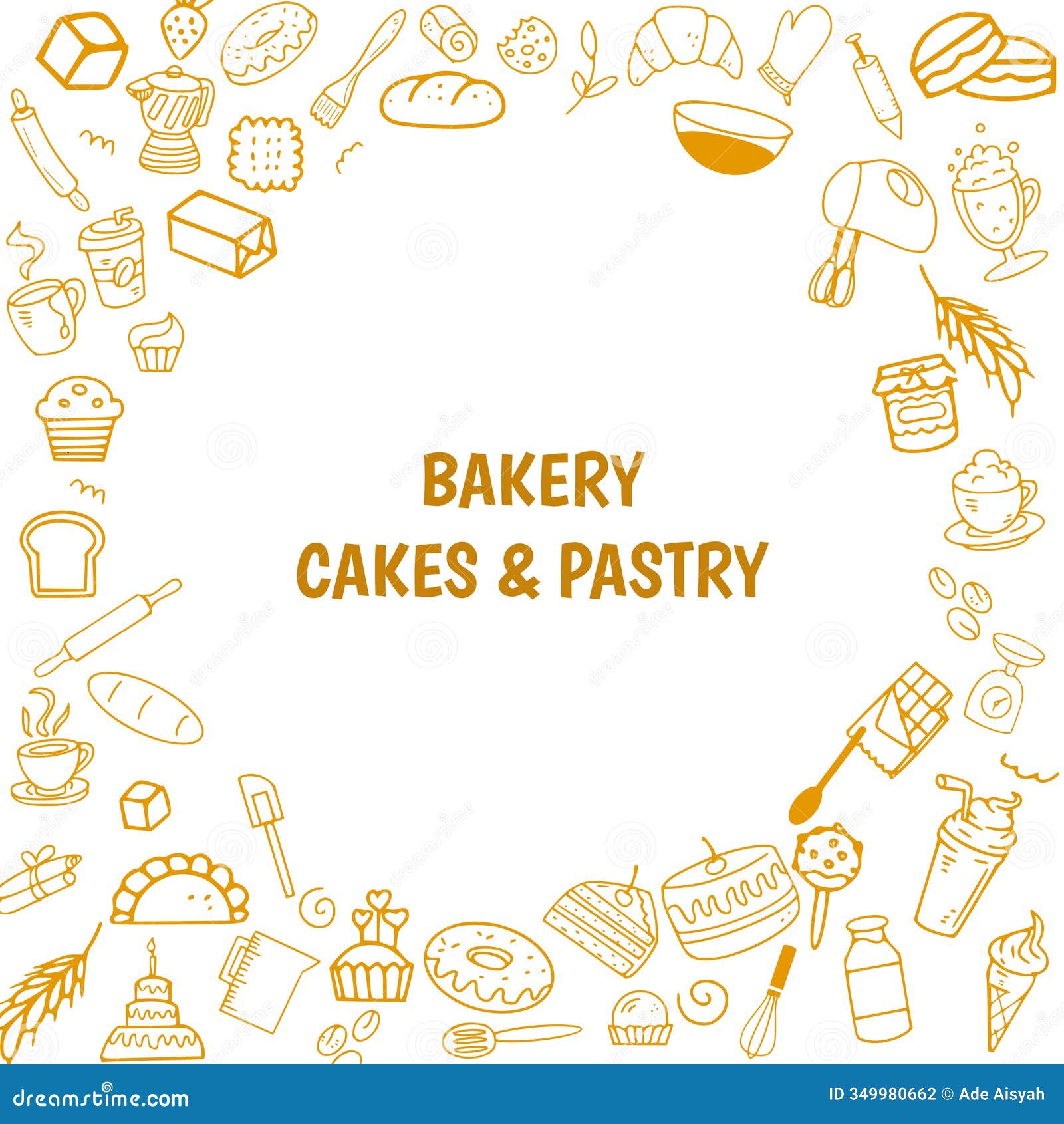 Bakery Cakes and Pastry Doodle Hand Drawing Template Stock Illustration ...