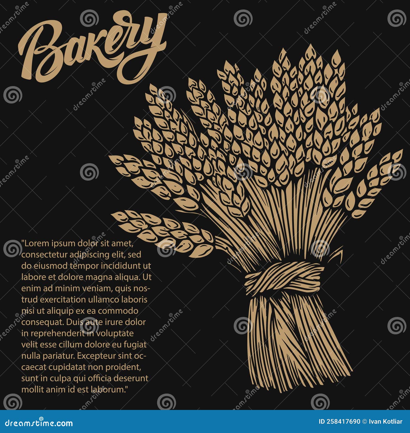 Bakery Card with Sheaf of Wheat Illustration. Design Element for Emblem ...