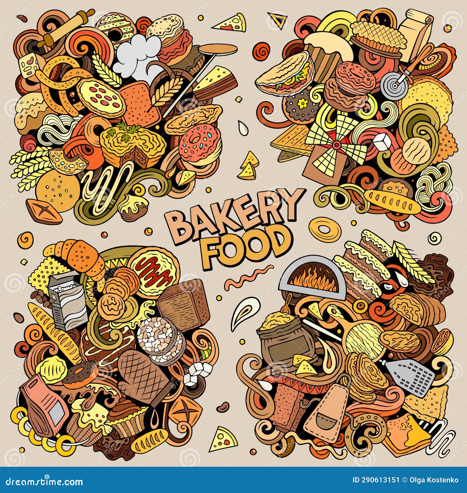 Bakery Cartoon Vector Doodle Designs Set. Stock Vector - Illustration ...