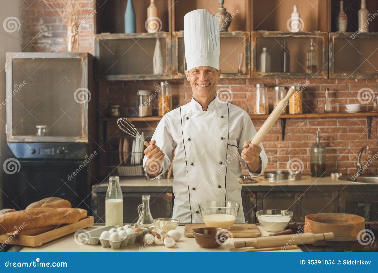 Bakery Chef Cooking Bake in the Kitchen Stock Photo - Image of cheerful ...