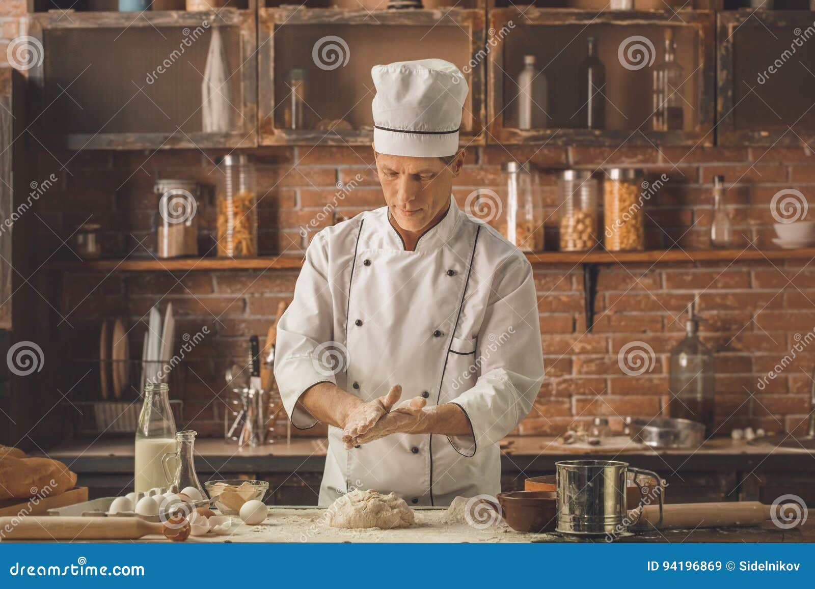 Bakery Chef Cooking Bake in the Kitchen Professional Stock Image ...