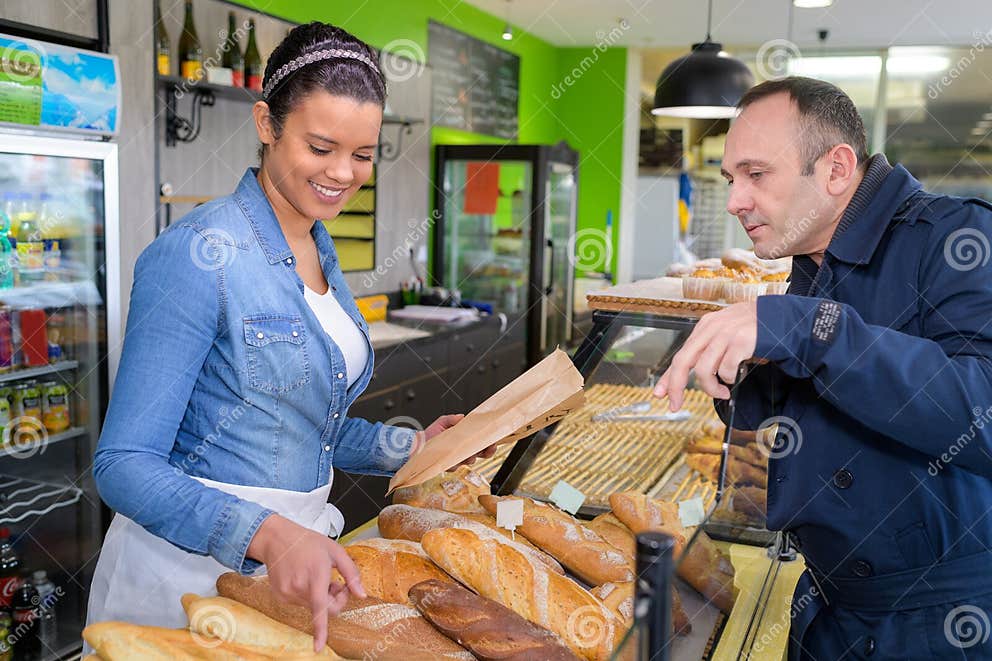 Bakery Client Picking Bread from Display Stock Photo - Image of ...