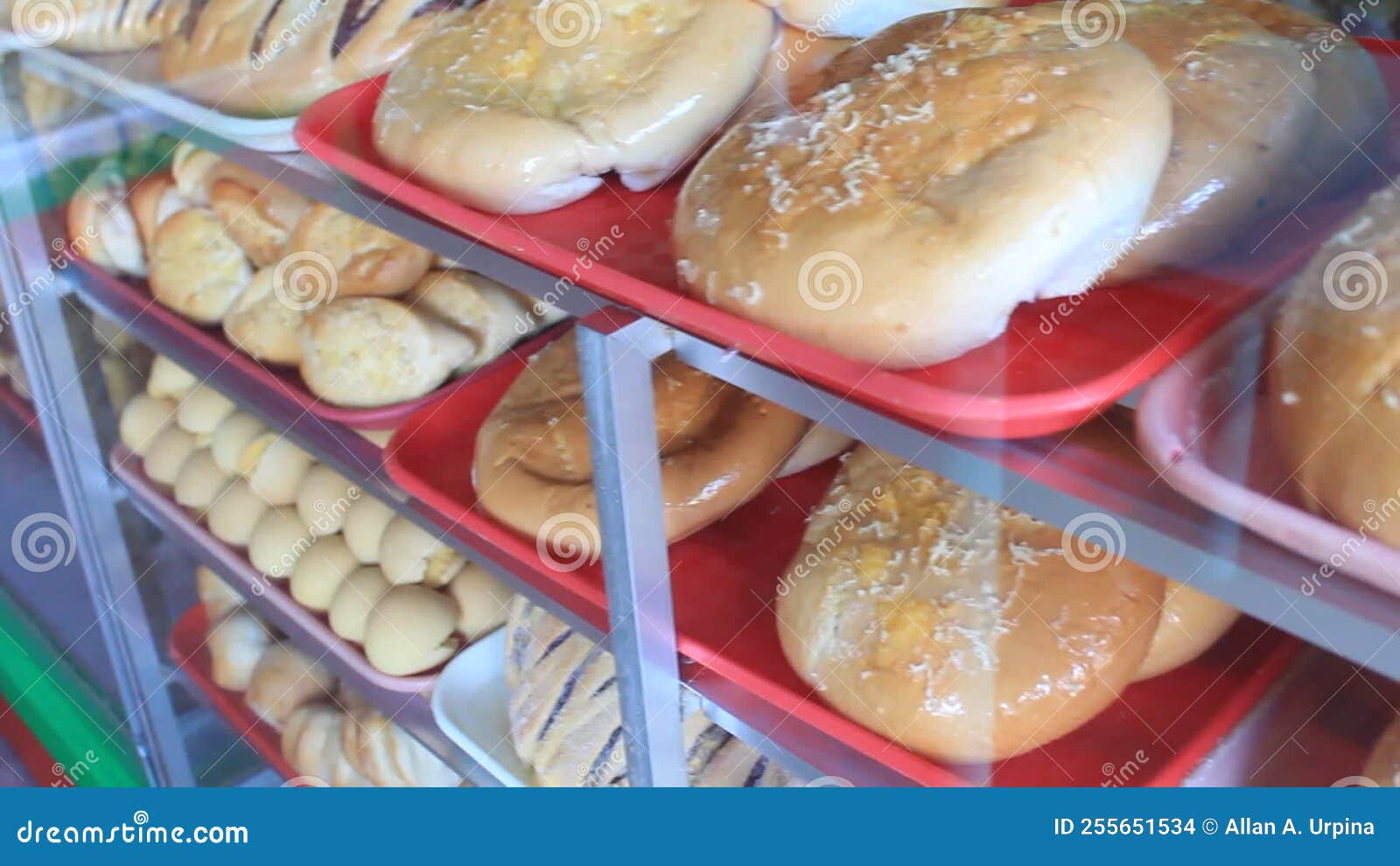 Bakery Store this Clips of a Bunch Different Bread Bunch in Shelf Glass ...
