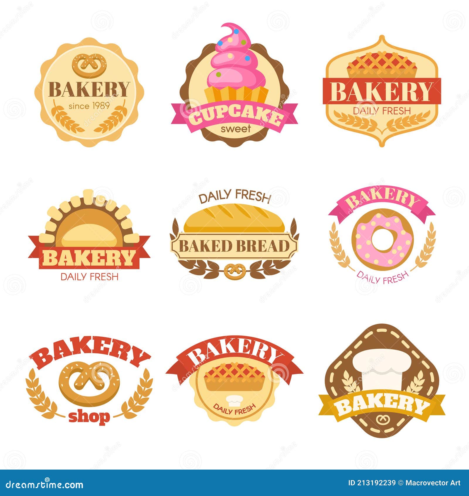Bakery Colorful Flat Emblems Stock Vector - Illustration of food ...