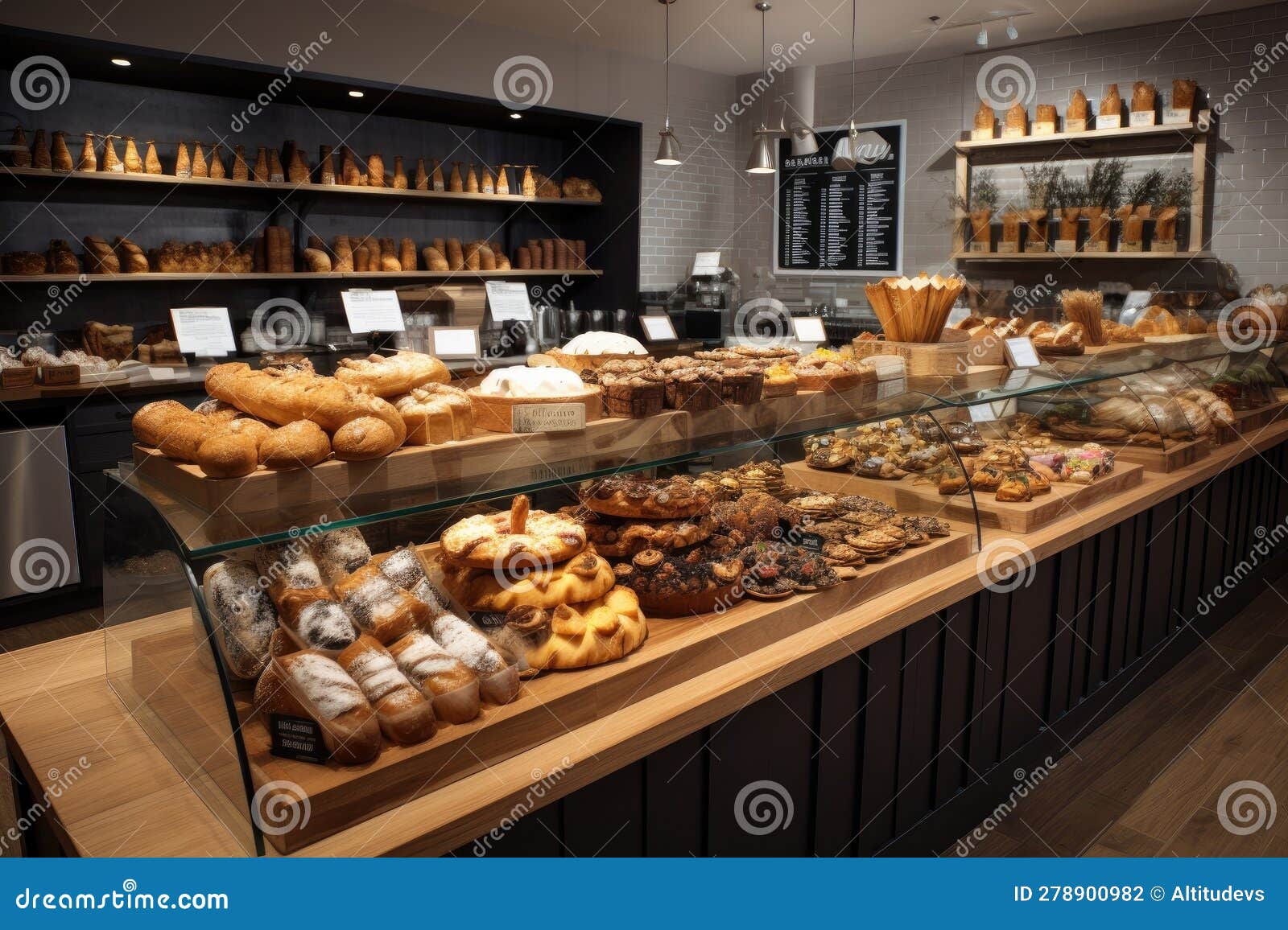 Bakery Counter, with Array of Breads and Pastries To Choose from Stock ...