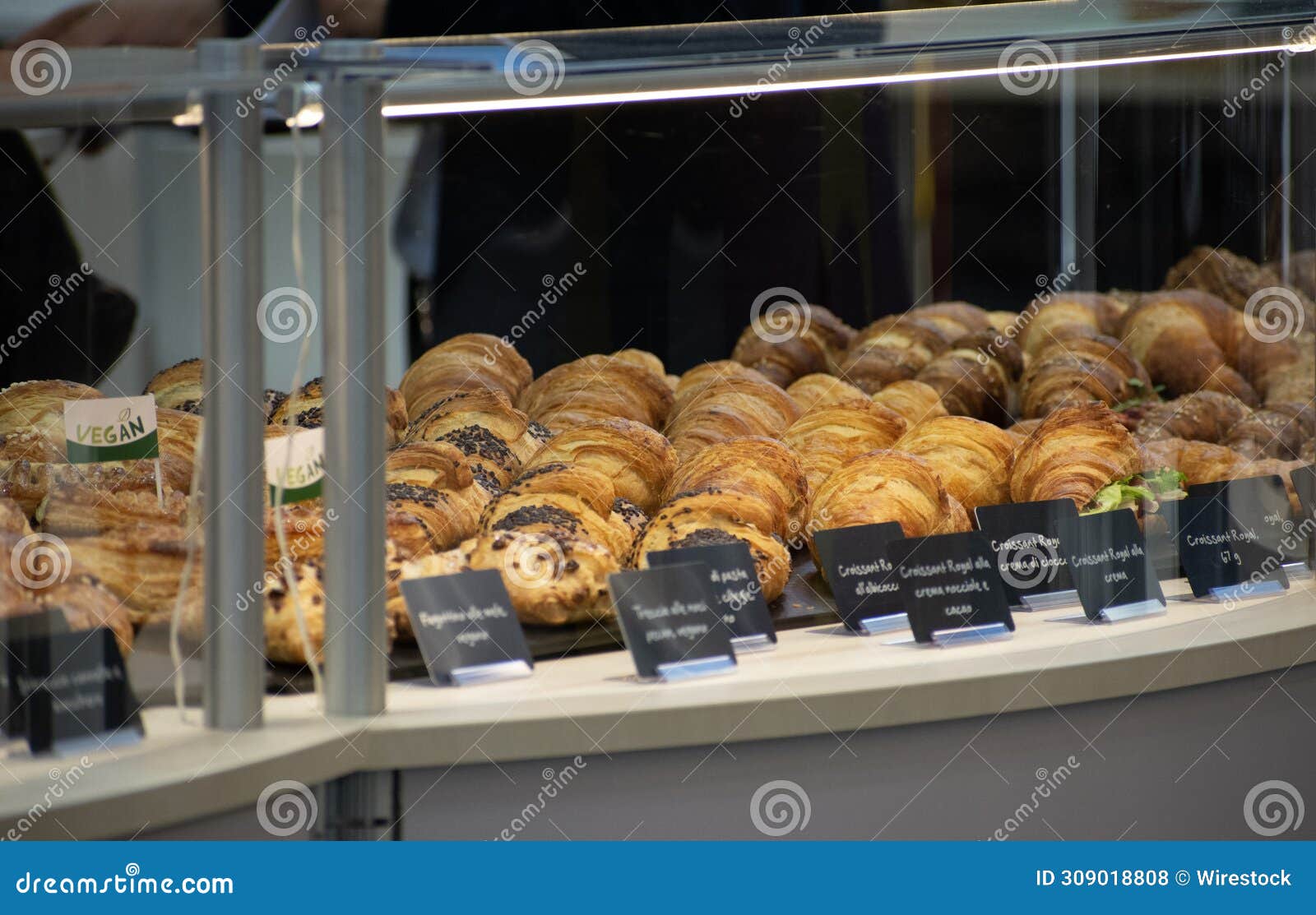 Bakery Counter with Croissants on Display Stock Photo - Image of tasty ...