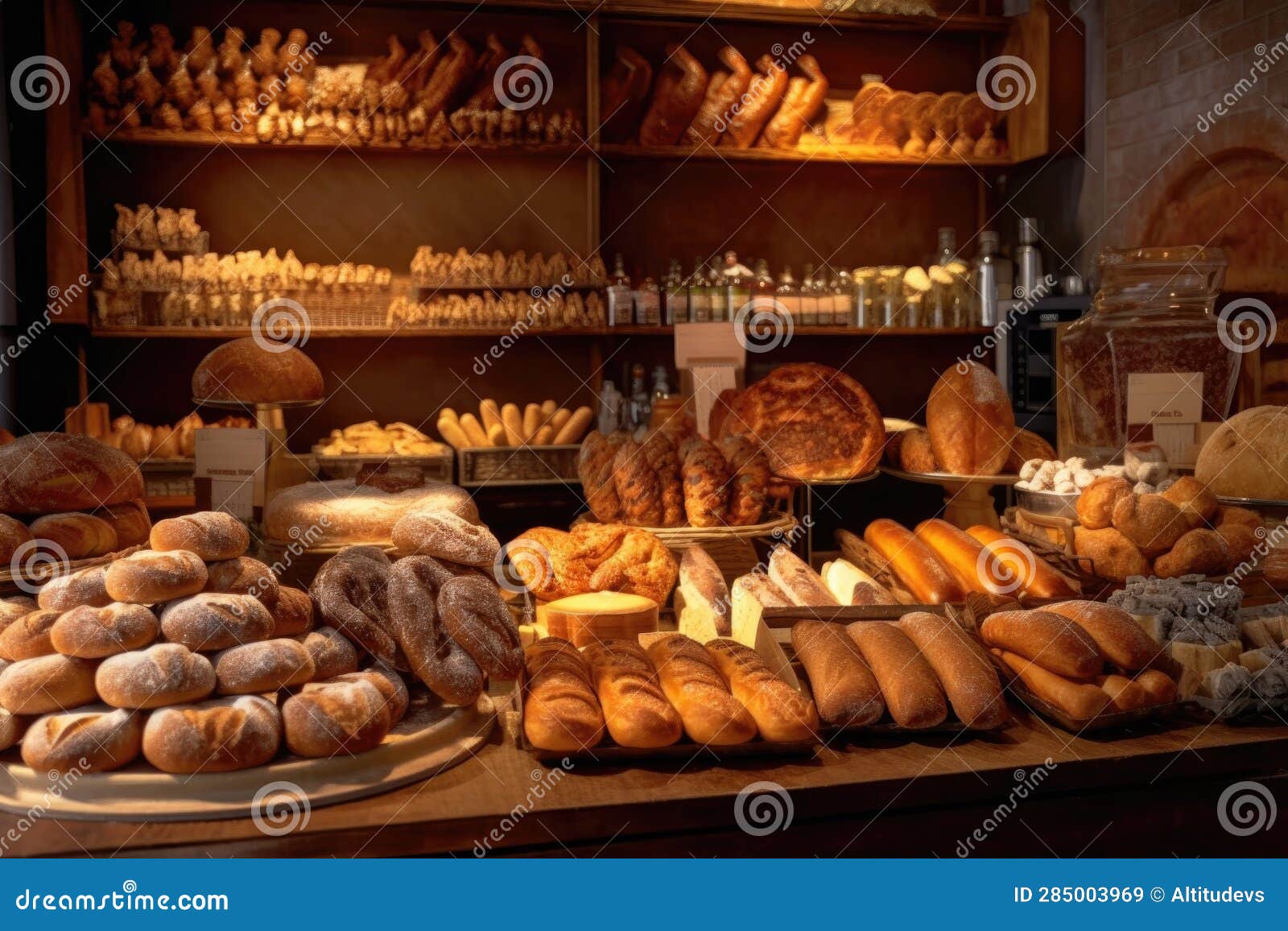 Bakery Counter with Various Bread Types Stock Illustration ...