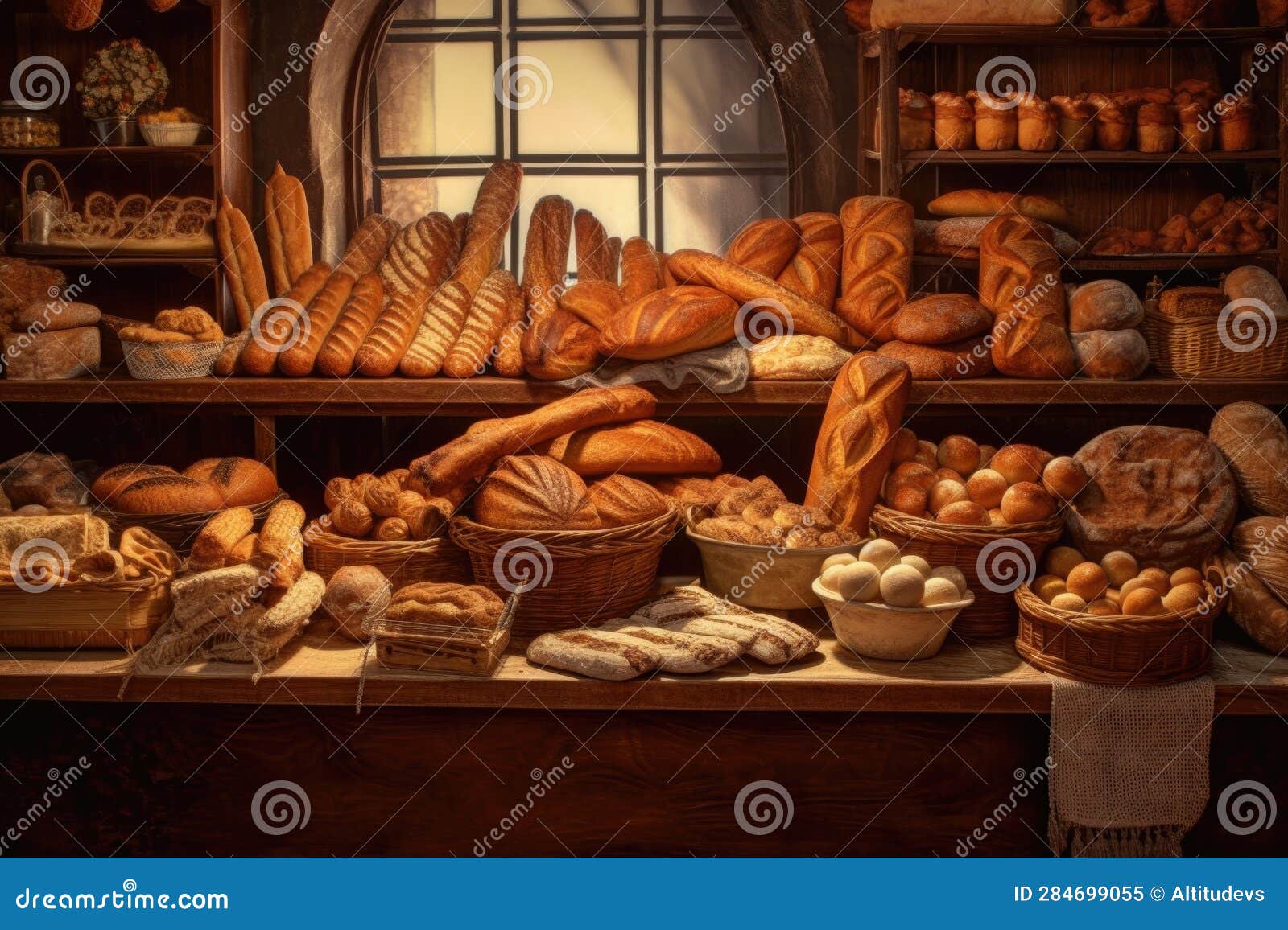 Bakery Counter with Various Bread Types Stock Image - Image of loaves ...