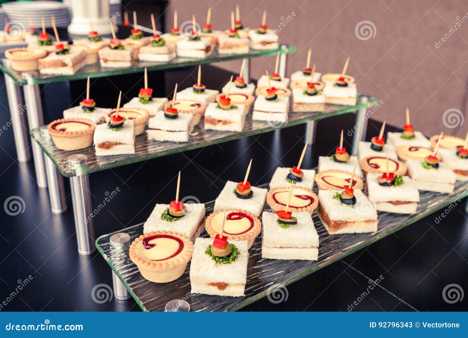 Bakery and Dessert Buffet on Glass Shelf. Stock Image - Image of bread ...