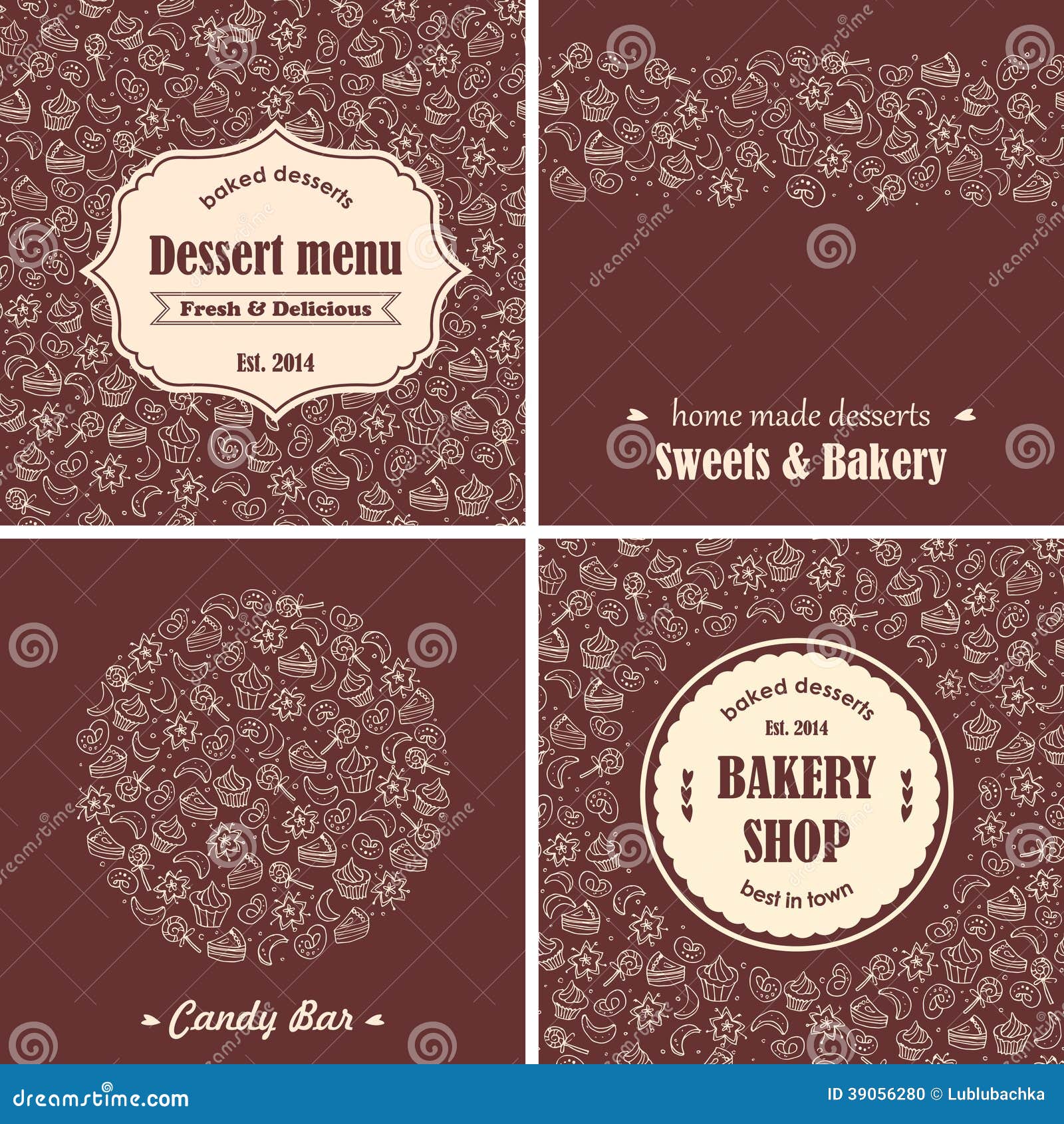 Bakery Desserts Emblems And Backgrounds Set Vector Illustration ...