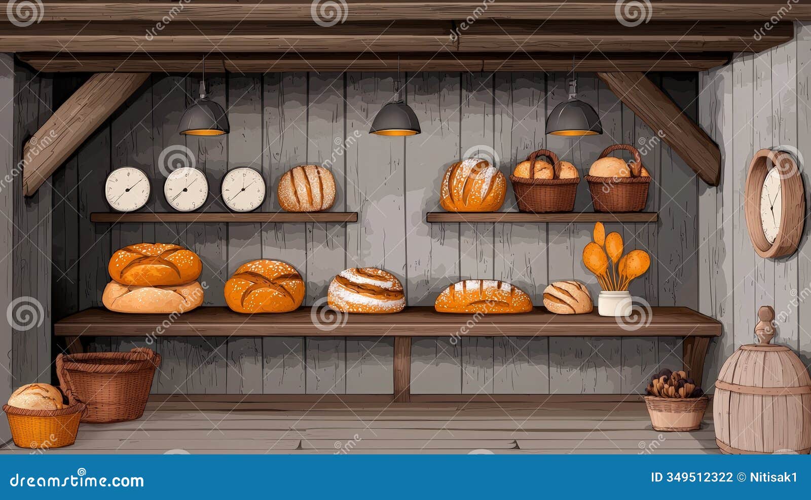 Bakery Display with Assorted Bread and Pastries Stock Illustration ...