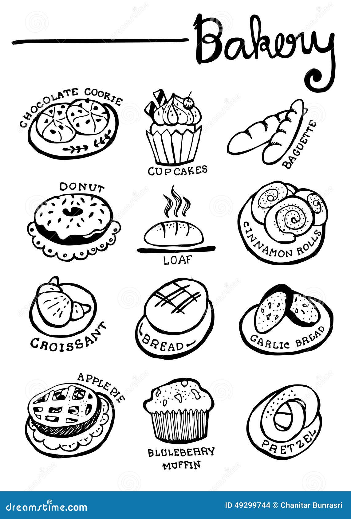 Bakery Doodles Hand Drawn stock vector. Illustration of drawn - 49299744