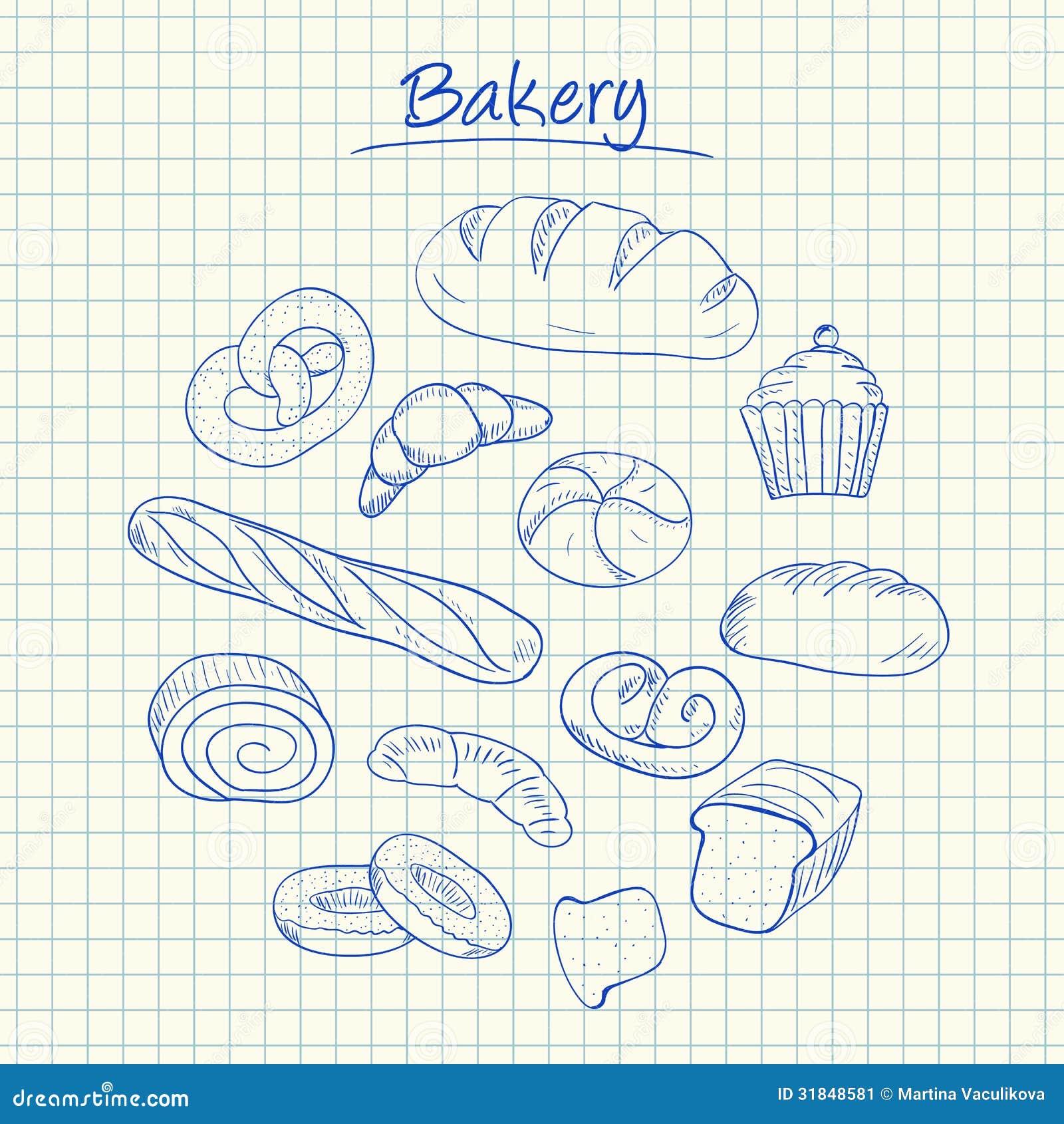 Bakery Doodles - Squared Paper Stock Vector - Illustration of morning ...