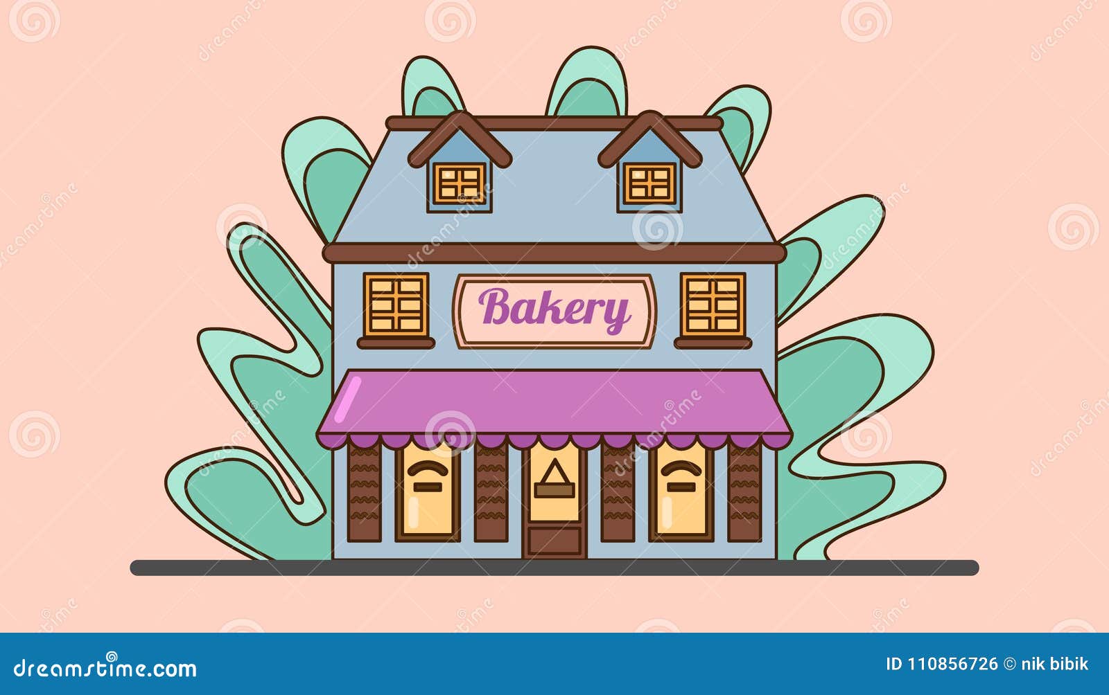 Bakery Facade. Showcase with Sweets. Cakes and Bread Stock Vector ...