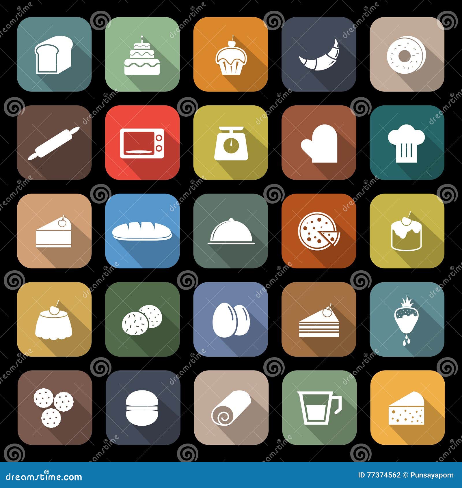 Bakery Flat Icons with Long Shadow Stock Vector - Illustration of ...