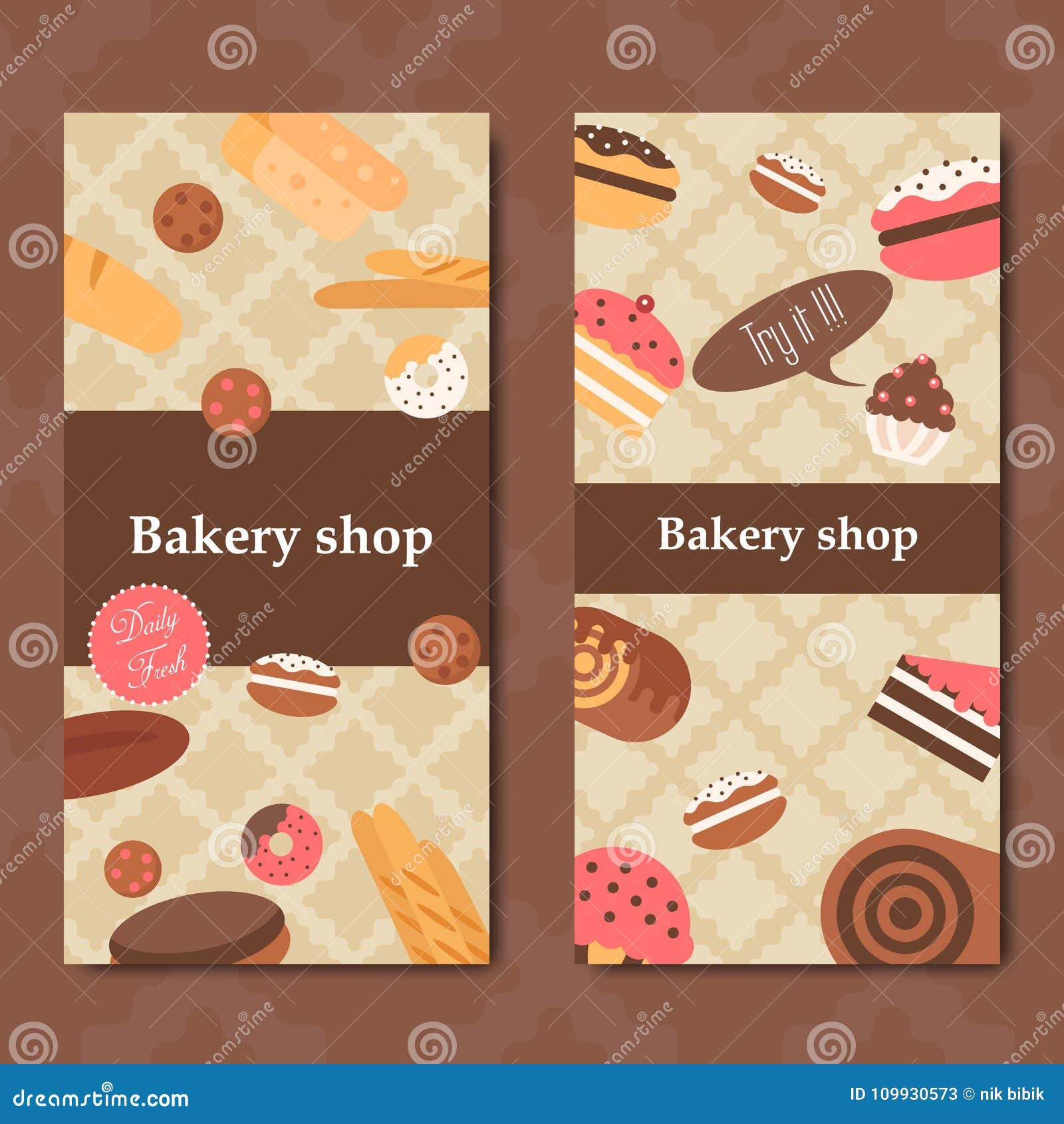 Bakery Flyer Background Vector Flat. Bread and Pastries Banner Set ...