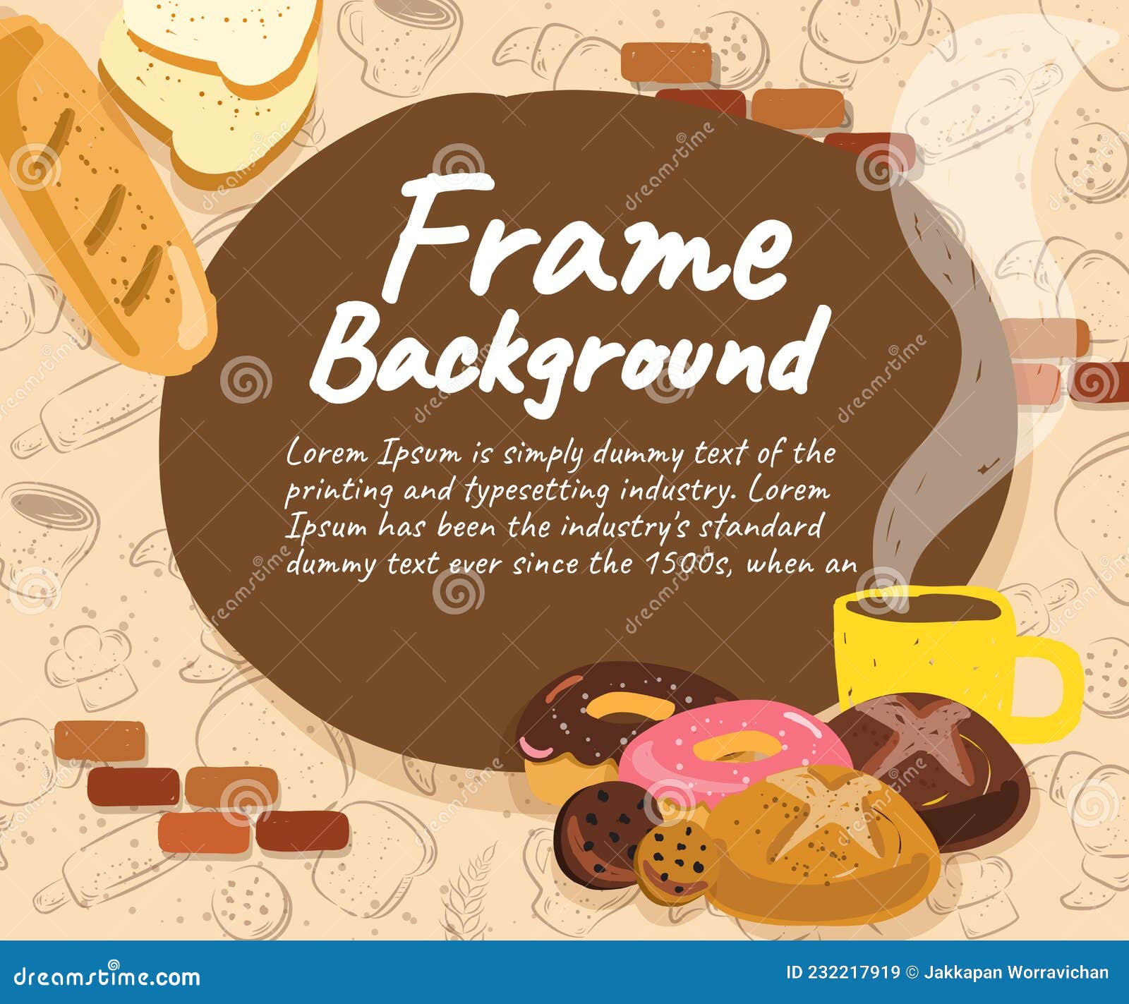 Bakery Frame. French Baguette, Fresh Bread And Hand Drawn Baked Goods ...