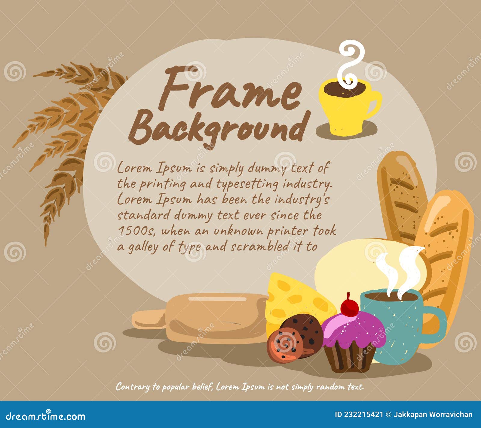 Bakery Frame Design On Chalkboard. With Cakes, Bread, Pastries, Cookies ...