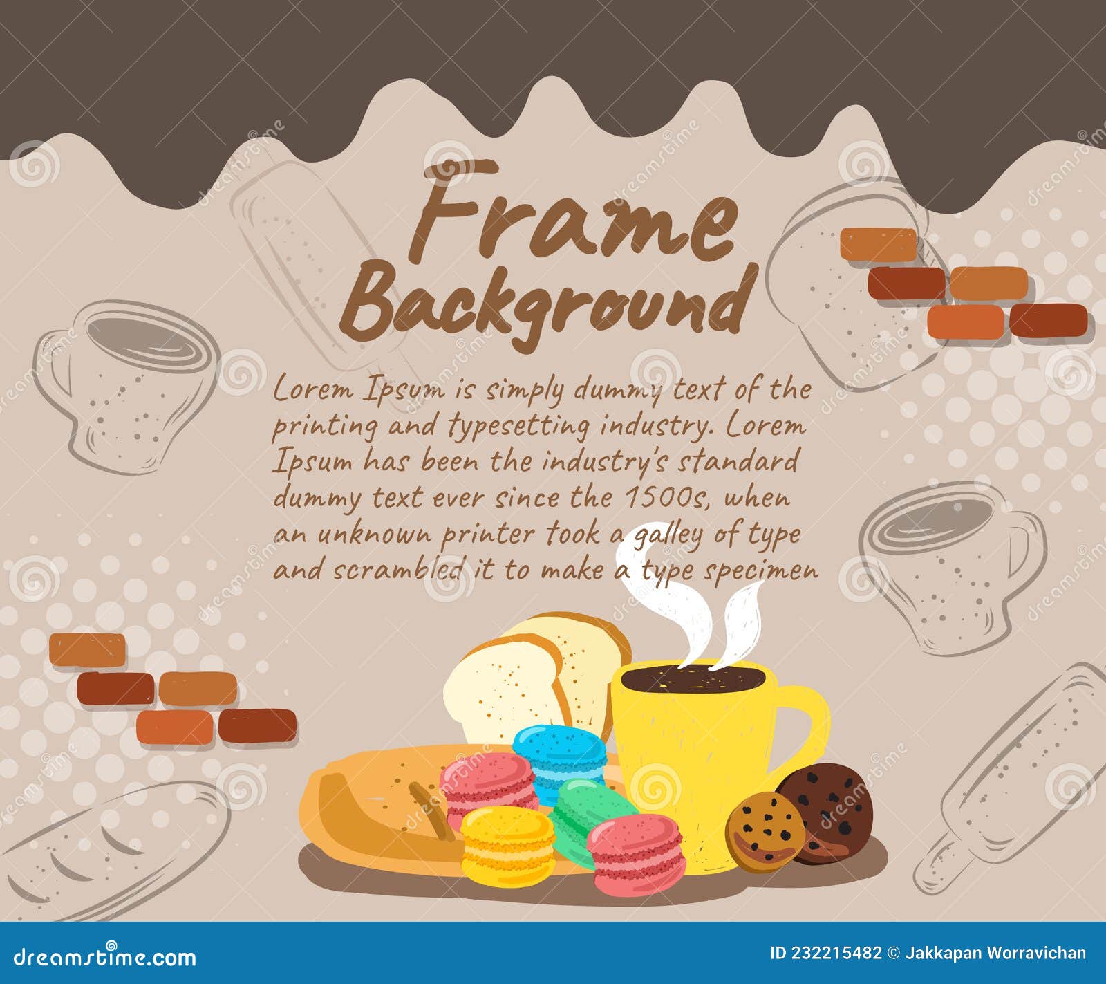 Bakery Frame. French Baguette, Fresh Bread And Hand Drawn Baked Goods ...