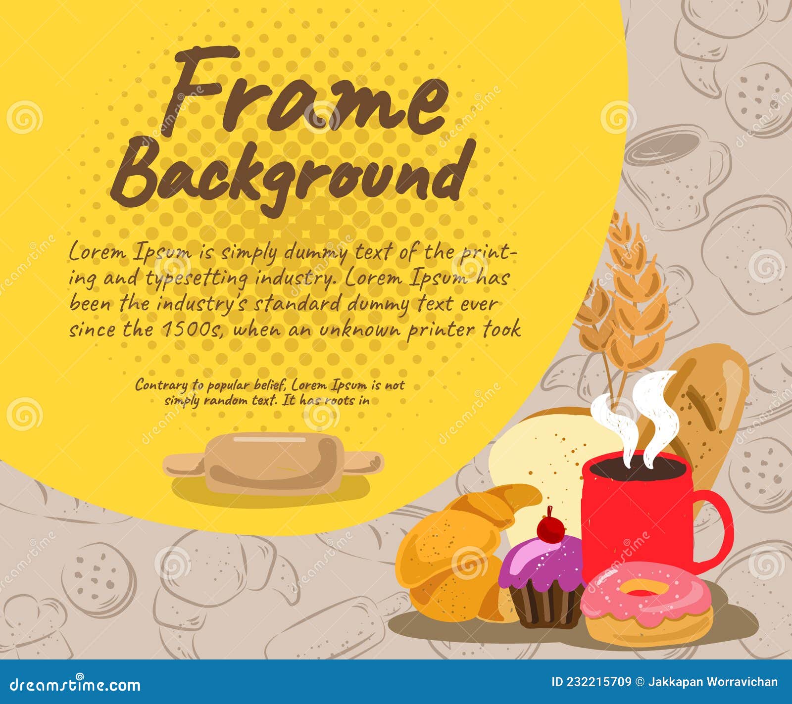 Bakery Frame. French Baguette, Fresh Bread And Hand Drawn Baked Goods ...