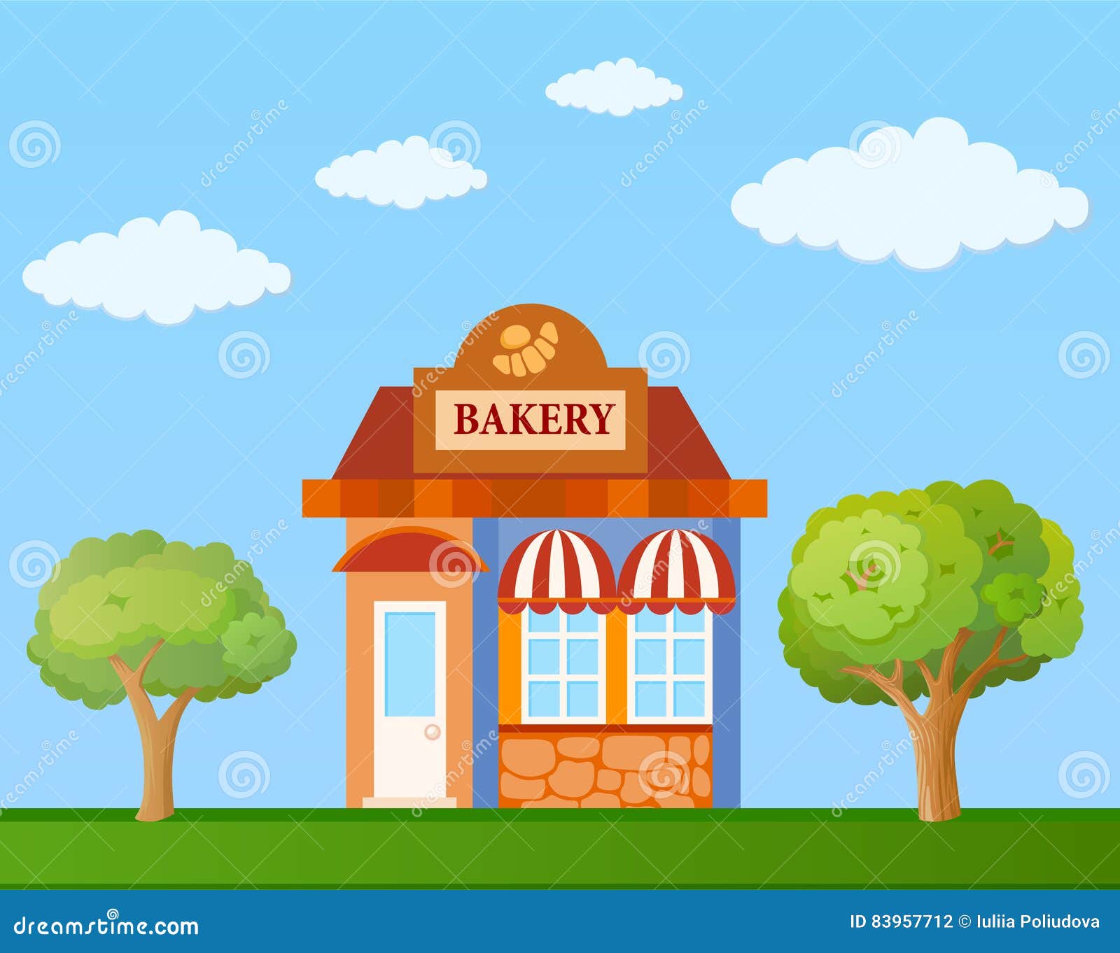 Bakery Front View on Nature Background, Illustration Stock Illustration ...