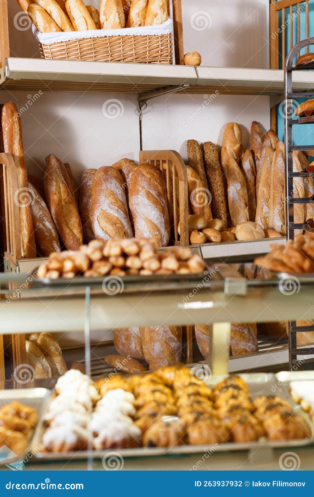 Bakery glass display stock photo. Image of goods, loaf - 263937932