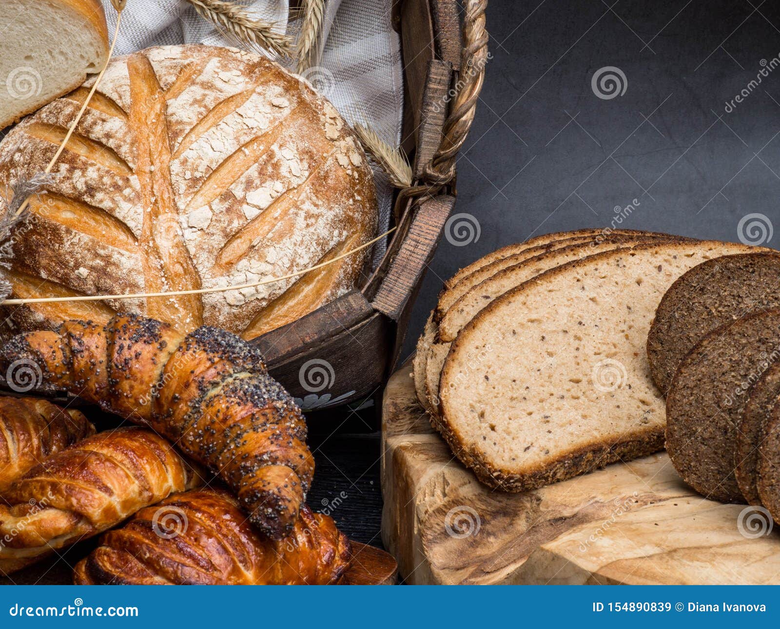 Bakery, Gold Rustic Crusty Bread and Buns Stock Image - Image of ...