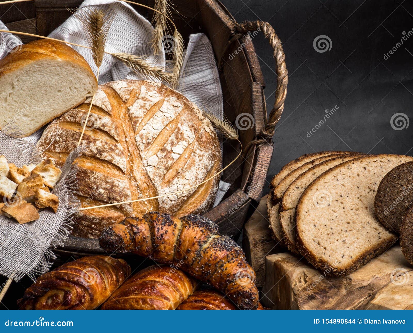 Bakery, Gold Rustic Crusty Bread and Buns Stock Photo - Image of ...