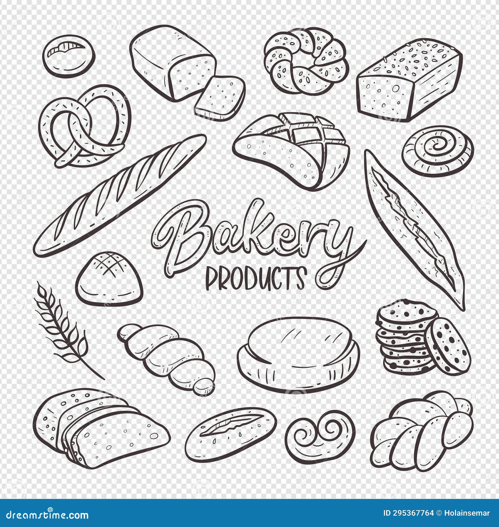 Hand Drawn Baked Goods Doodle Set Stock Vector - Illustration of cute ...