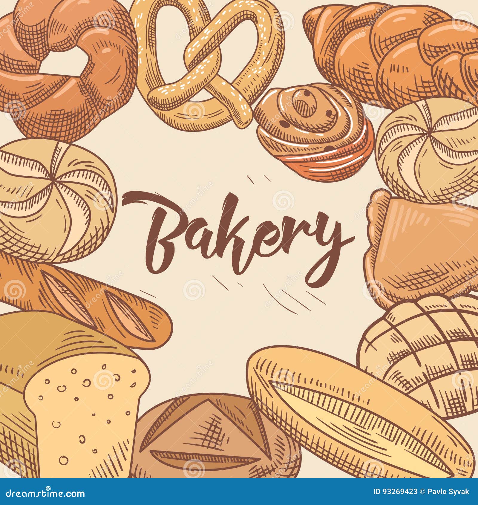 Bakery Hand Drawn Design with Different Fresh Bread and Loaf Stock ...