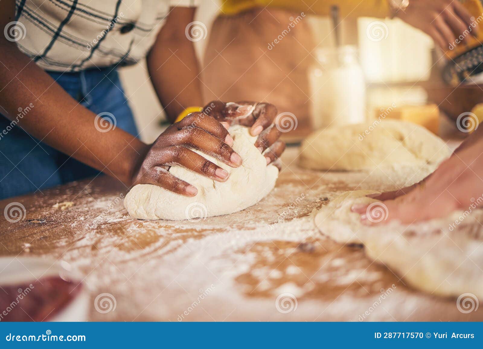 Bakery, Hands and Baking by People or Chef on a Kitchen Table Cooking ...