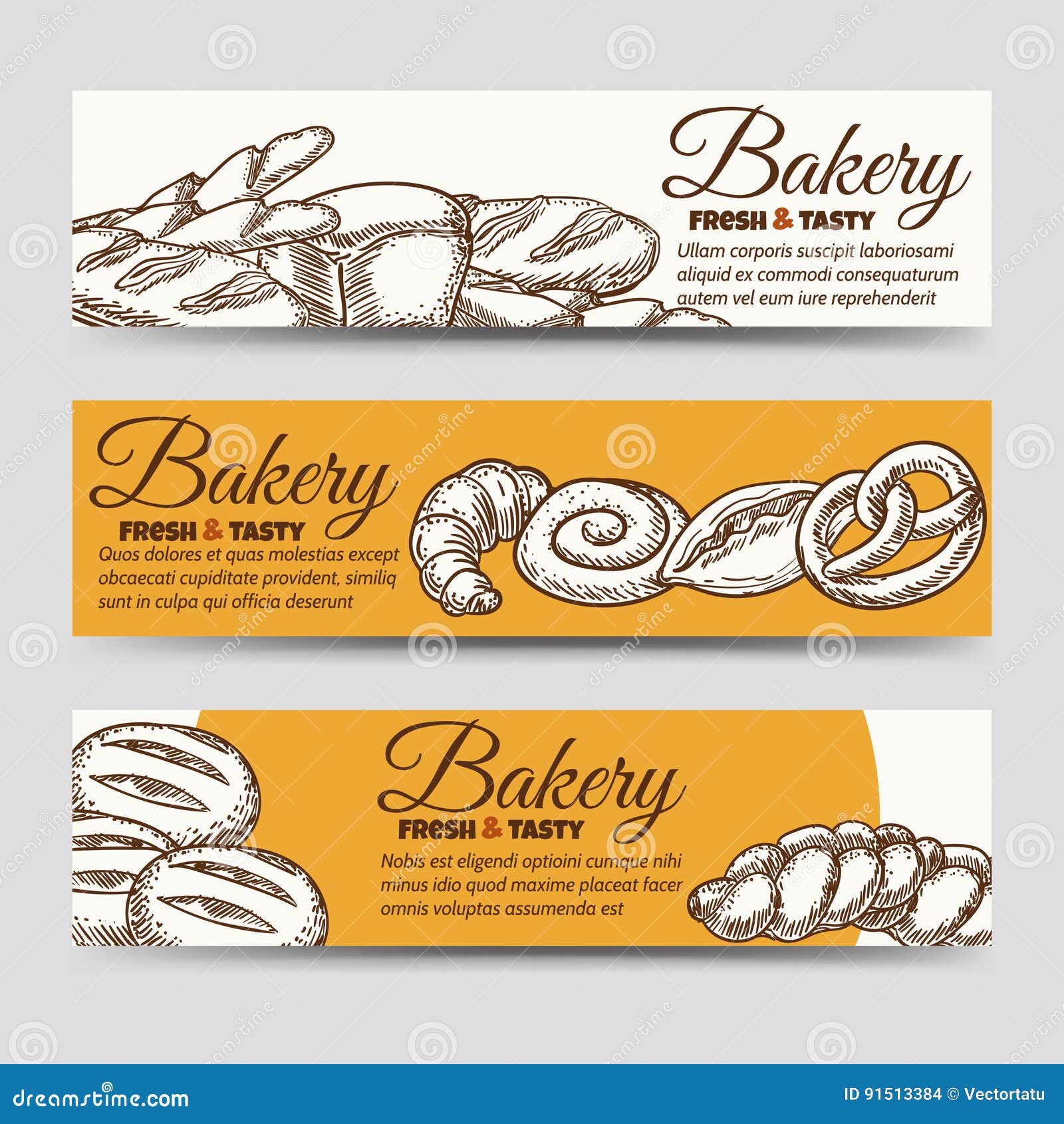 Bakery Horizontal Banners Template Stock Vector - Illustration of design, fresh: 91513384