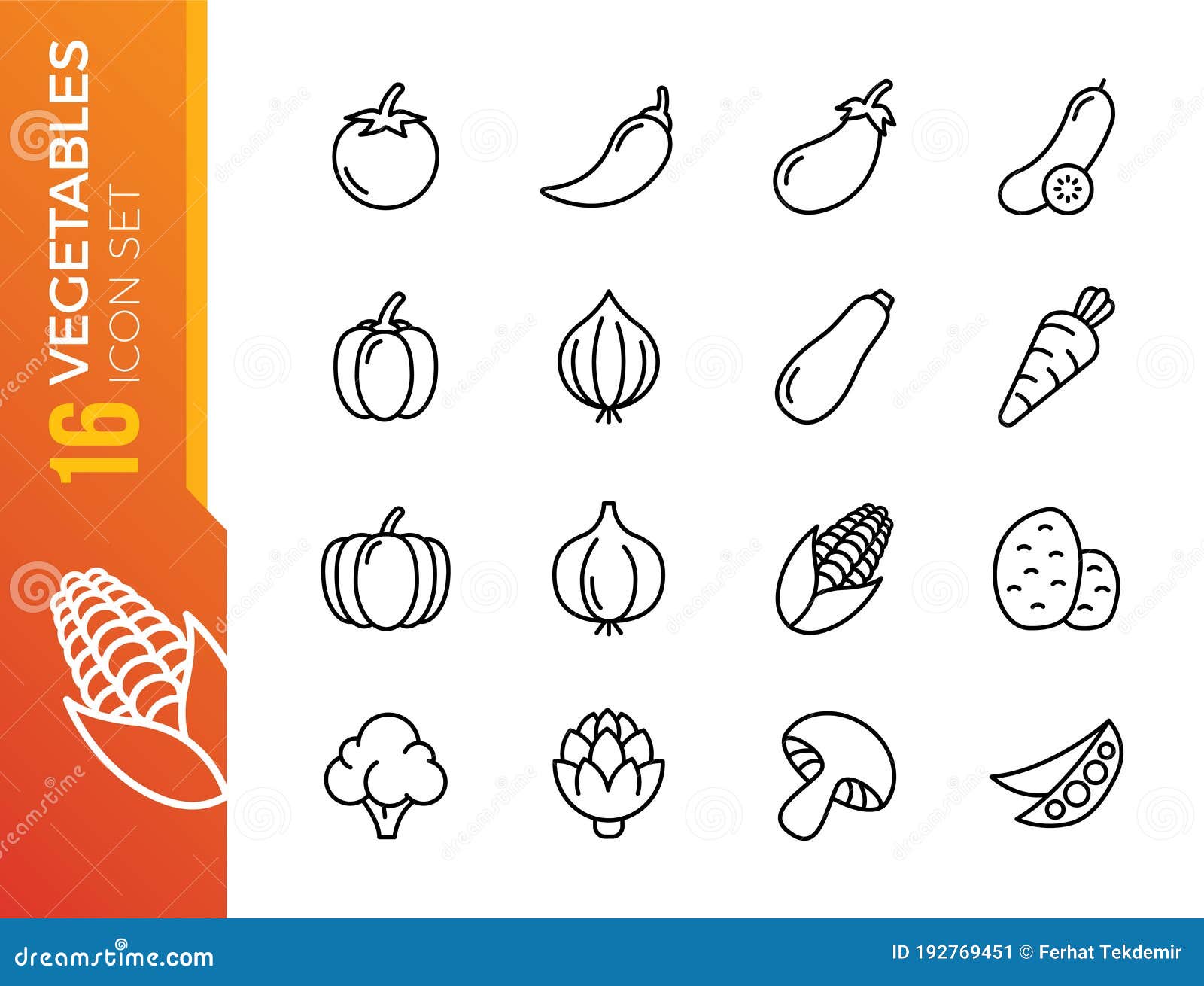 Minimal Vegetables Line Icon Set Stock Illustration - Illustration of ...