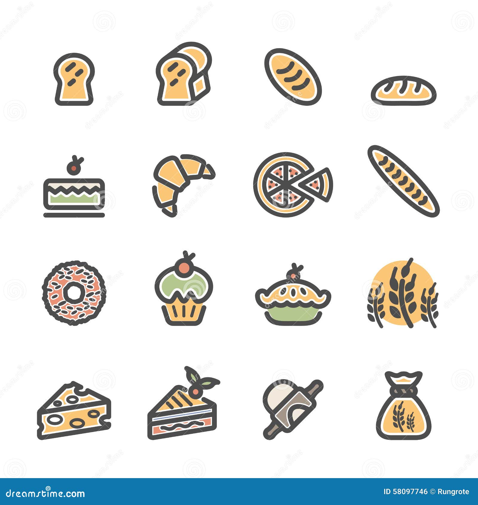 Bakery Icon Set, Flat Line Color Version, Vector Eps10 Stock Vector ...