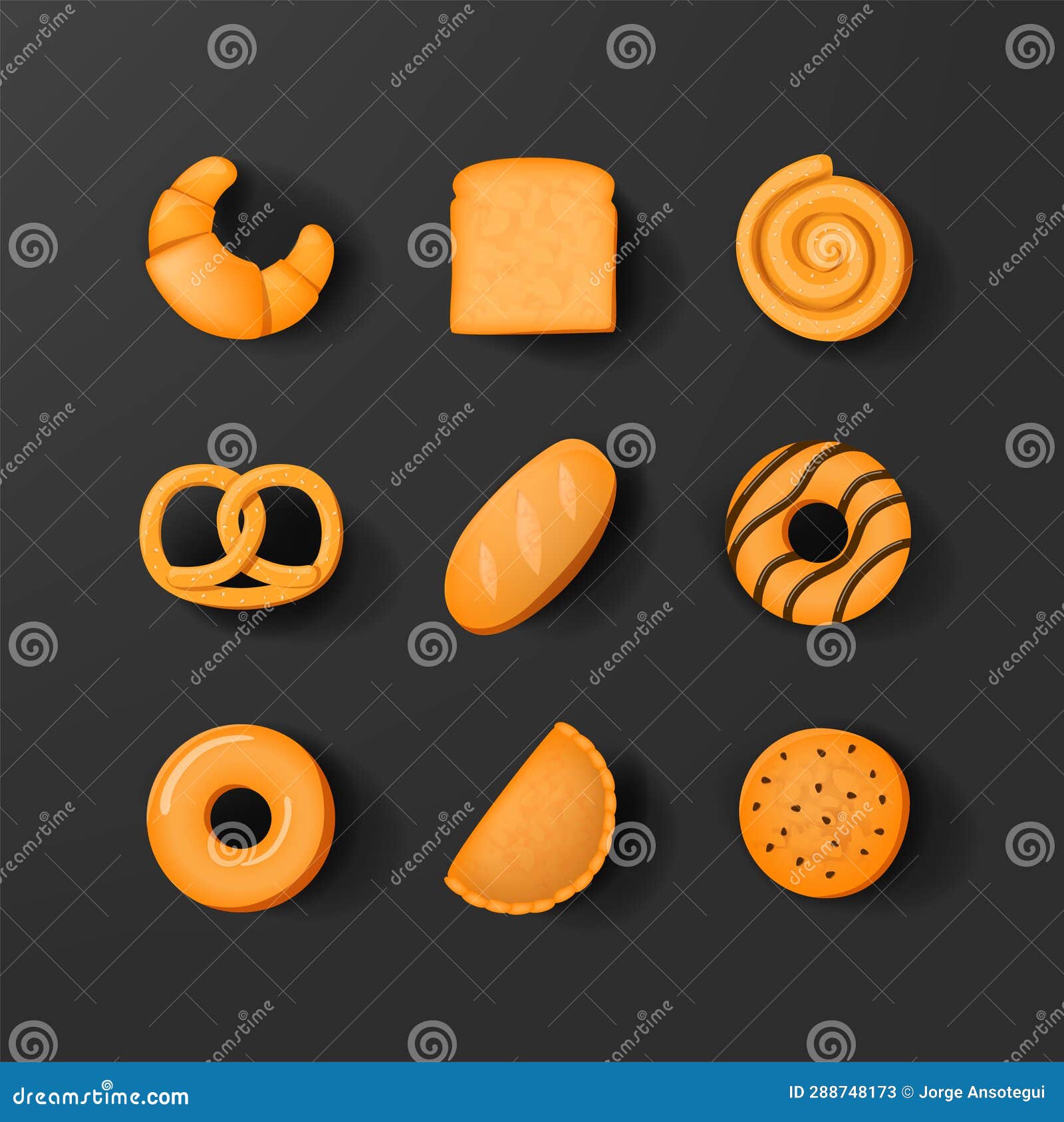 Bakery Icon Set in Realistic 3d Design. Bread, Donnut or Cookie. Stock ...