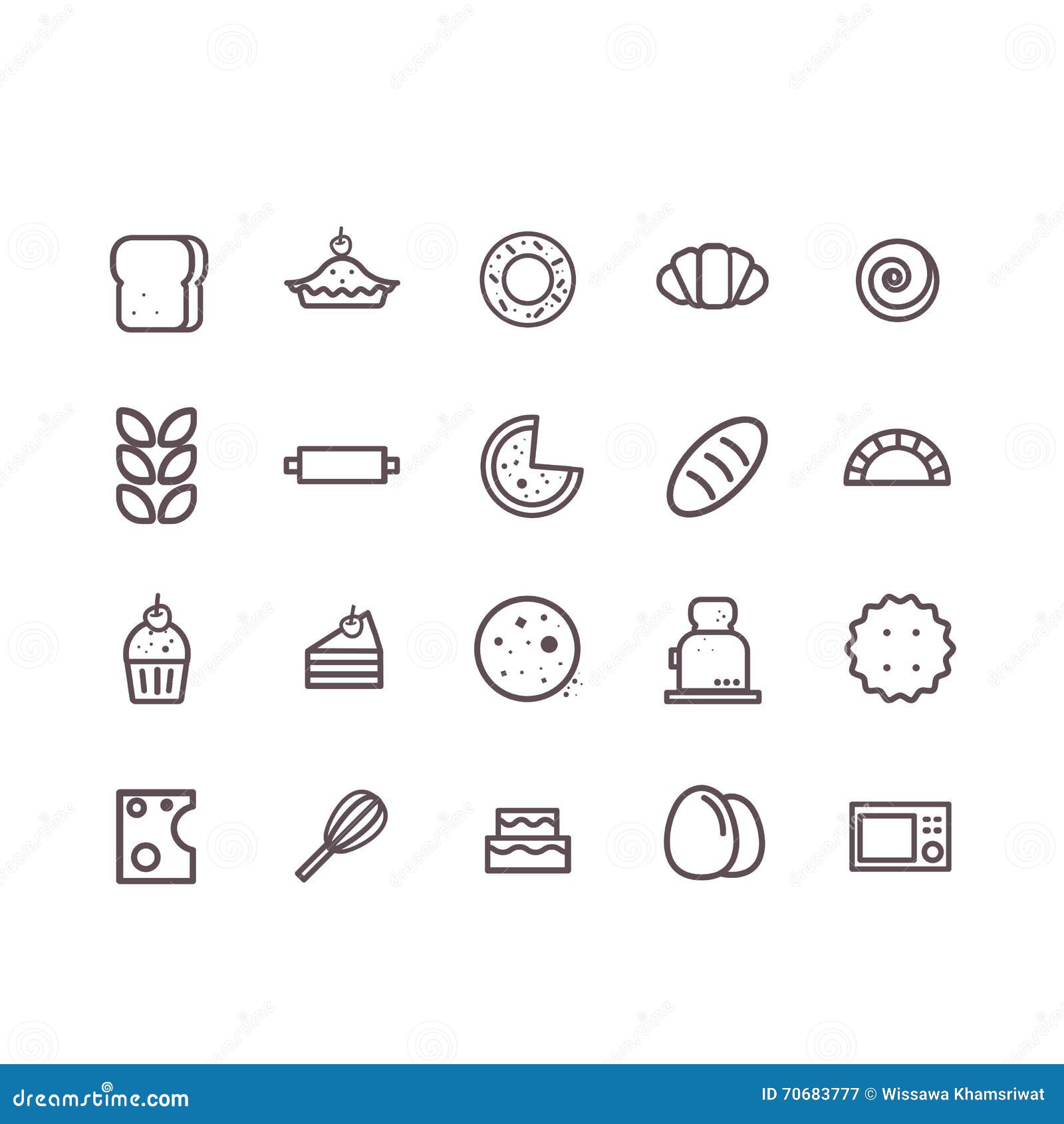 Bakery Icon Set Vector. Line Icons. Stock Vector - Illustration of ...