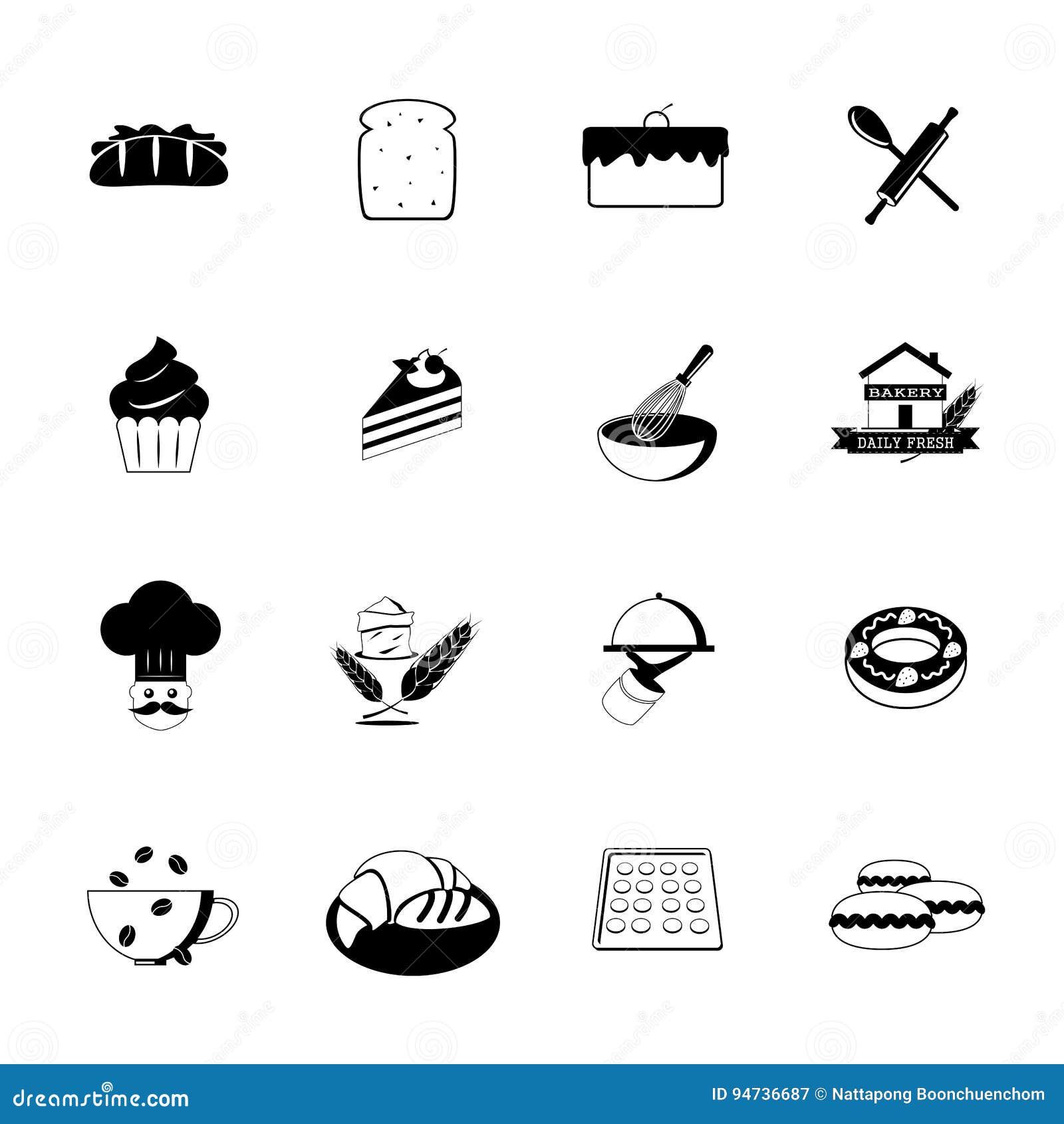 Bakery Icons, Black, Vector Stock Vector - Illustration of donut ...