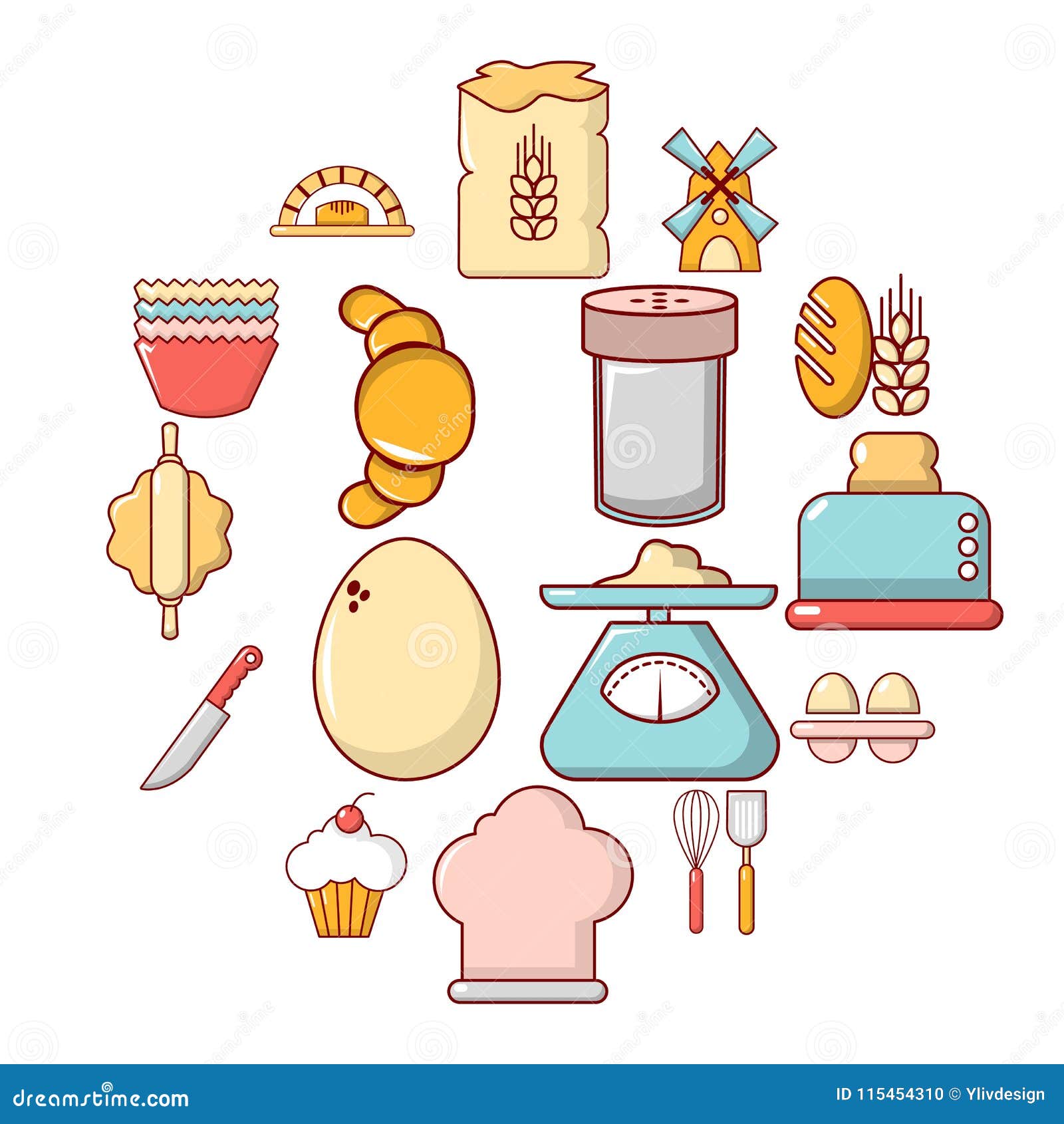 Bakery Icons Set, Cartoon Style Stock Vector - Illustration of bake ...