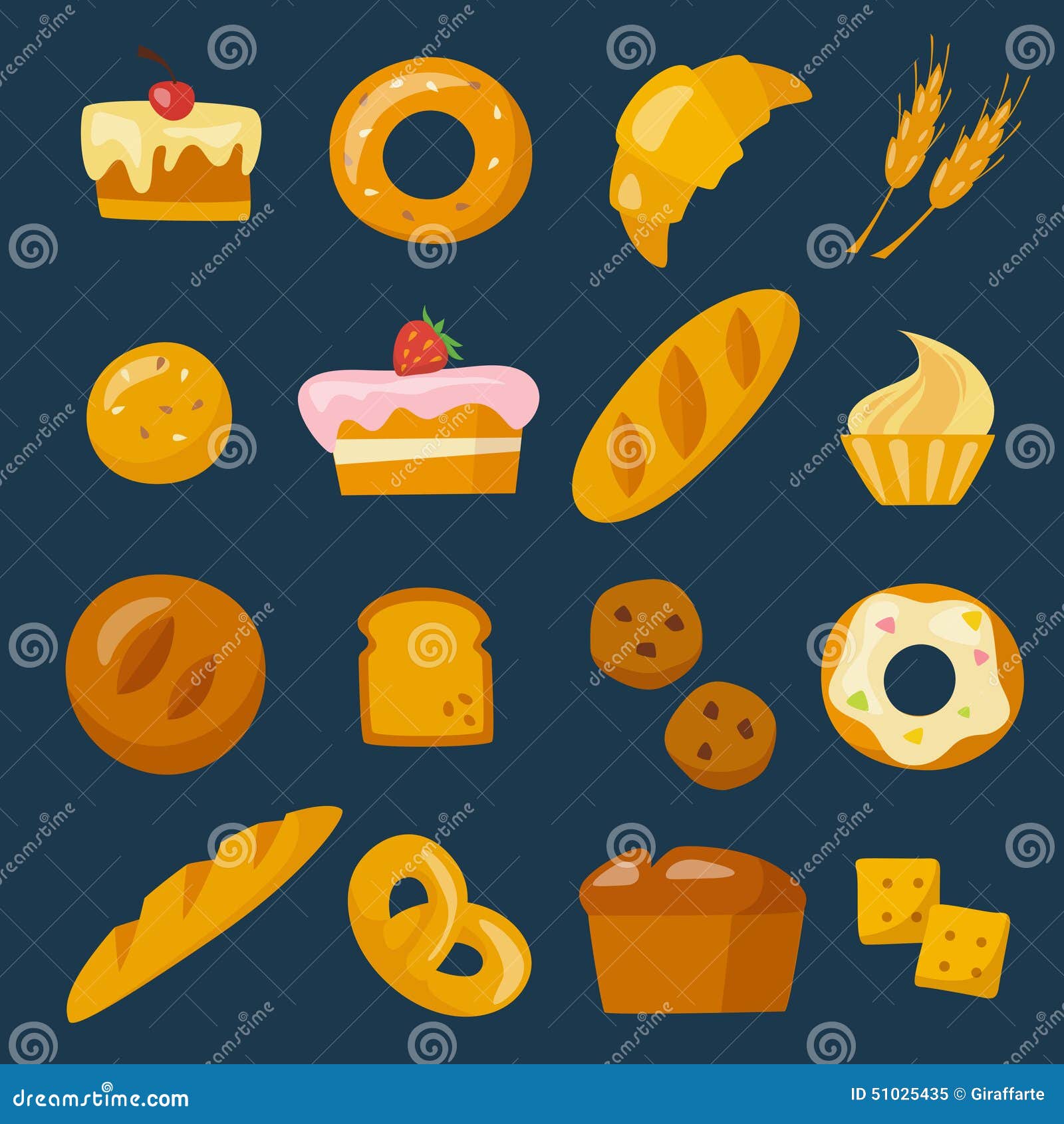 Bakery Icons Set in Flat Style Stock Vector - Illustration of coffee ...